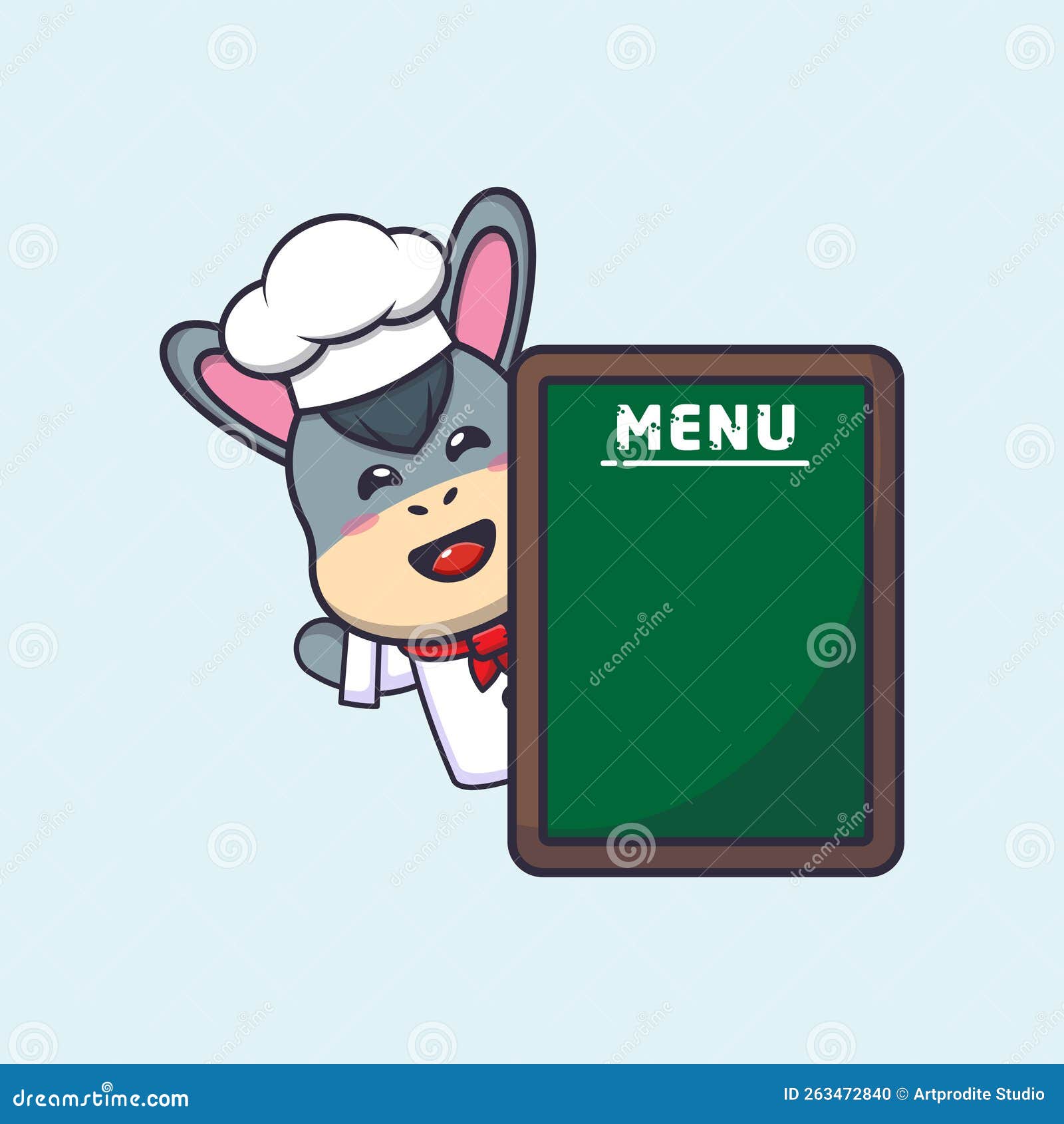 Cute Chef Donkey Mascot Cartoon Character with Menu Board. Stock Vector ...