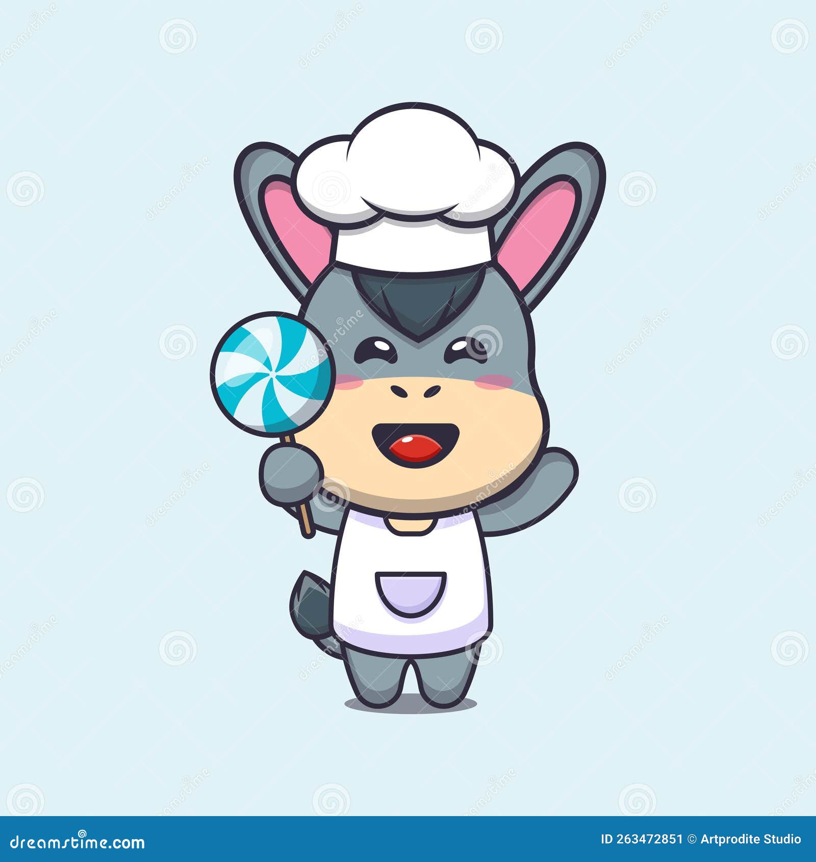 Cute Chef Donkey Mascot Cartoon Character Holding Candy. Stock Vector ...