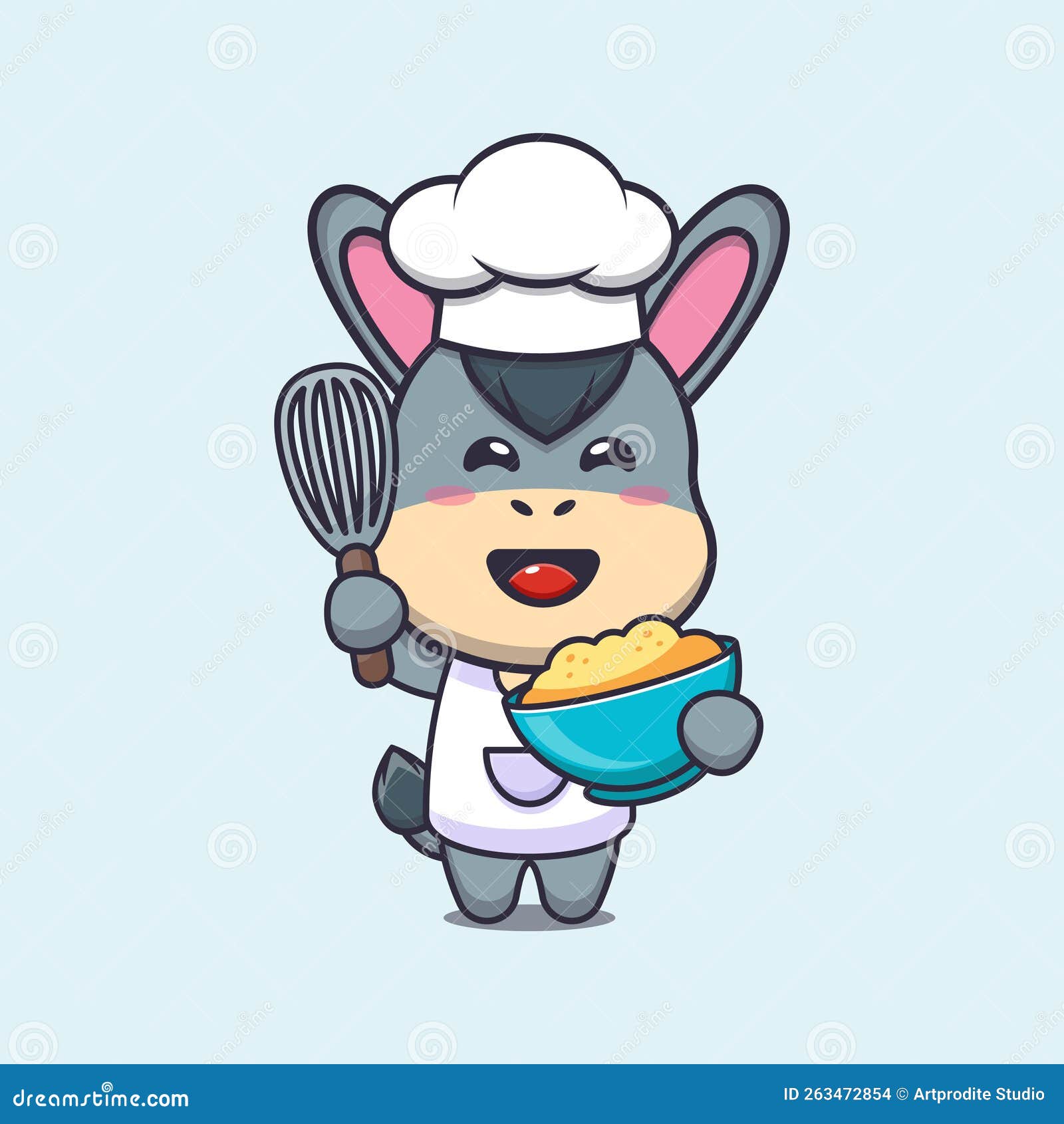 Cute Chef Donkey Mascot Cartoon Character with Cake Dough. Stock Vector ...