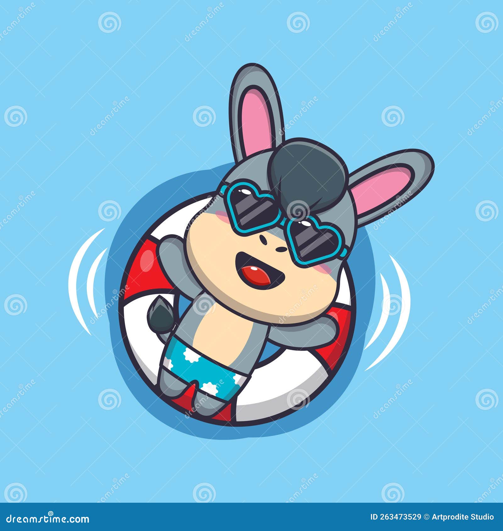 Cute Donkey in Sunglasses Float with Buoy. Stock Vector - Illustration ...