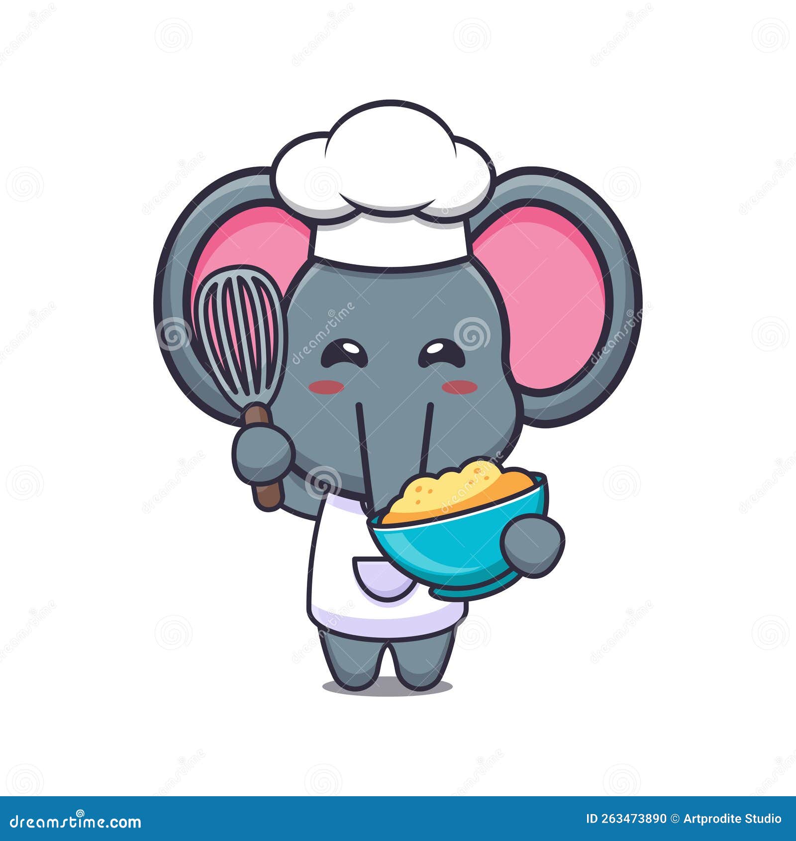 Cute Chef Elephant Mascot Cartoon Character with Cake Dough. Stock ...