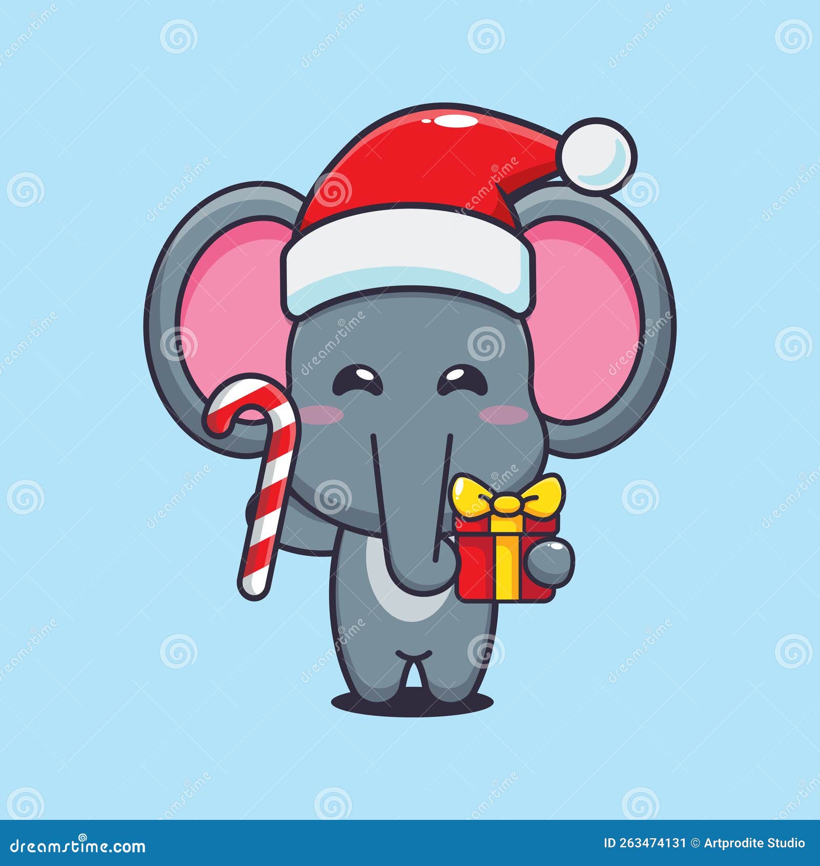 Cute Elephant Holding Christmas Candy and Gift. Cute Christmas Cartoon ...