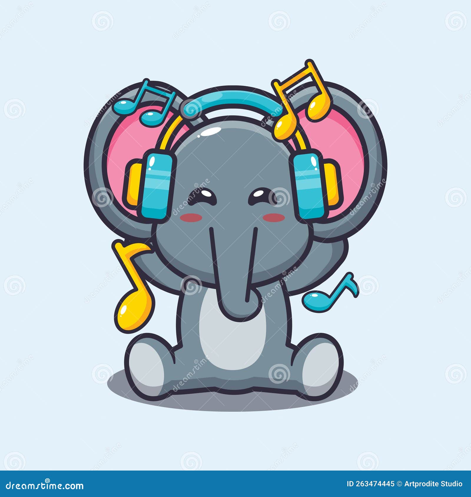 Cute Elephant Listening Music with Headphone Cartoon Vector ...