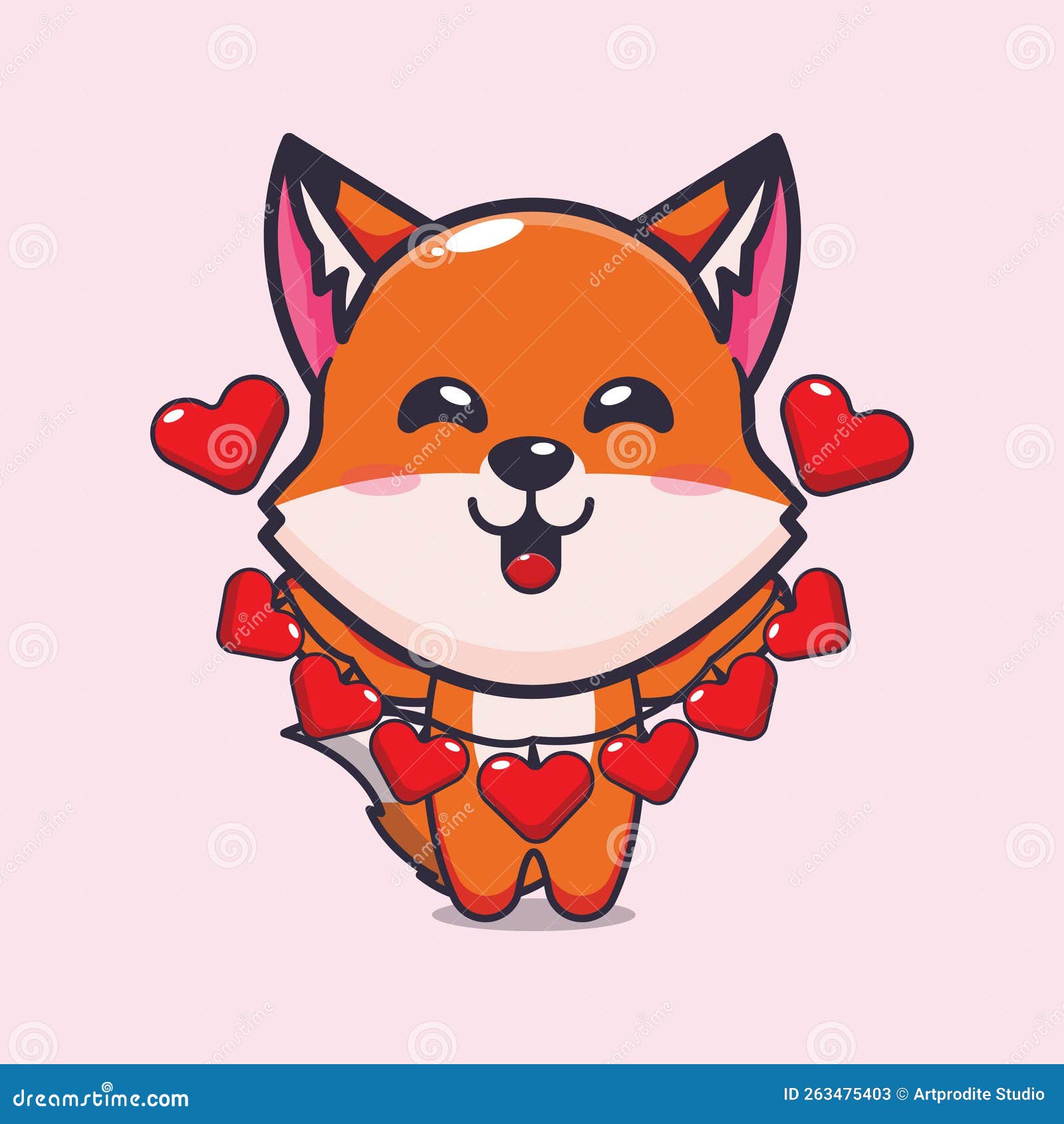 Cute Fox Cartoon Character Holding Love Decoration. Stock Vector ...
