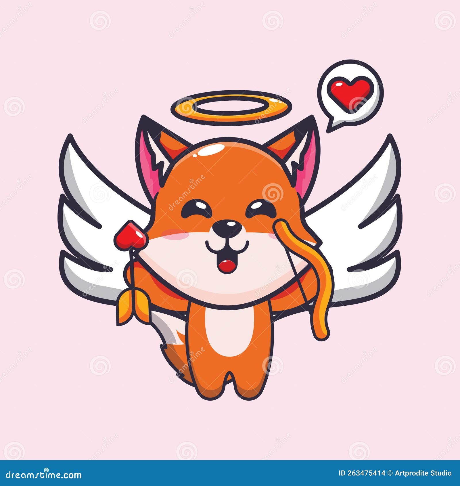Cute Fox Cupid Cartoon Character Holding Love Arrow. Stock Vector ...
