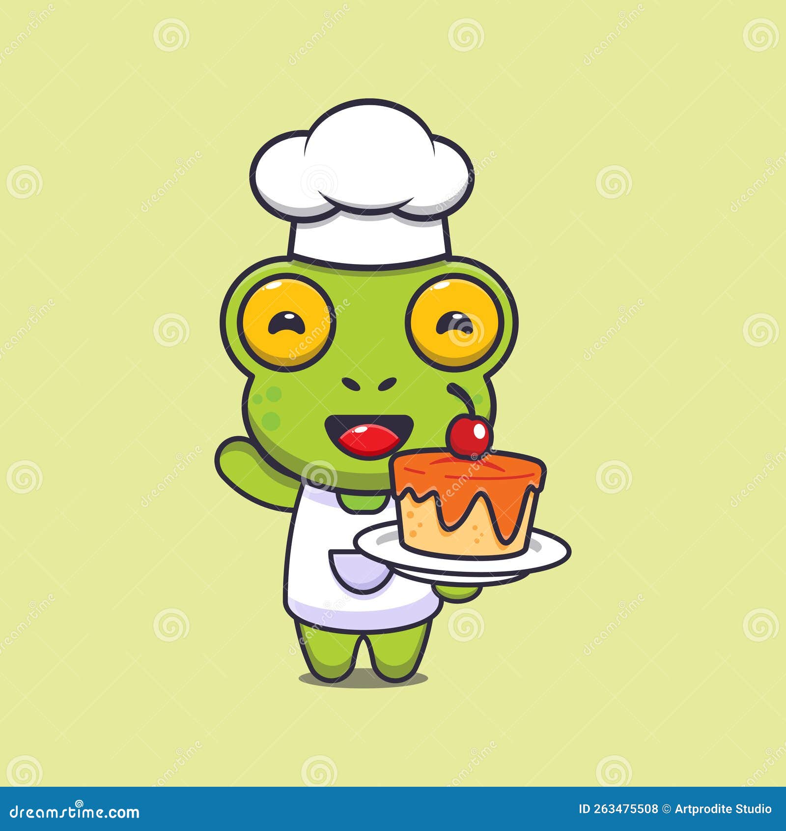 Cute Chef Frog Mascot Cartoon Character with Cake. Stock Vector ...