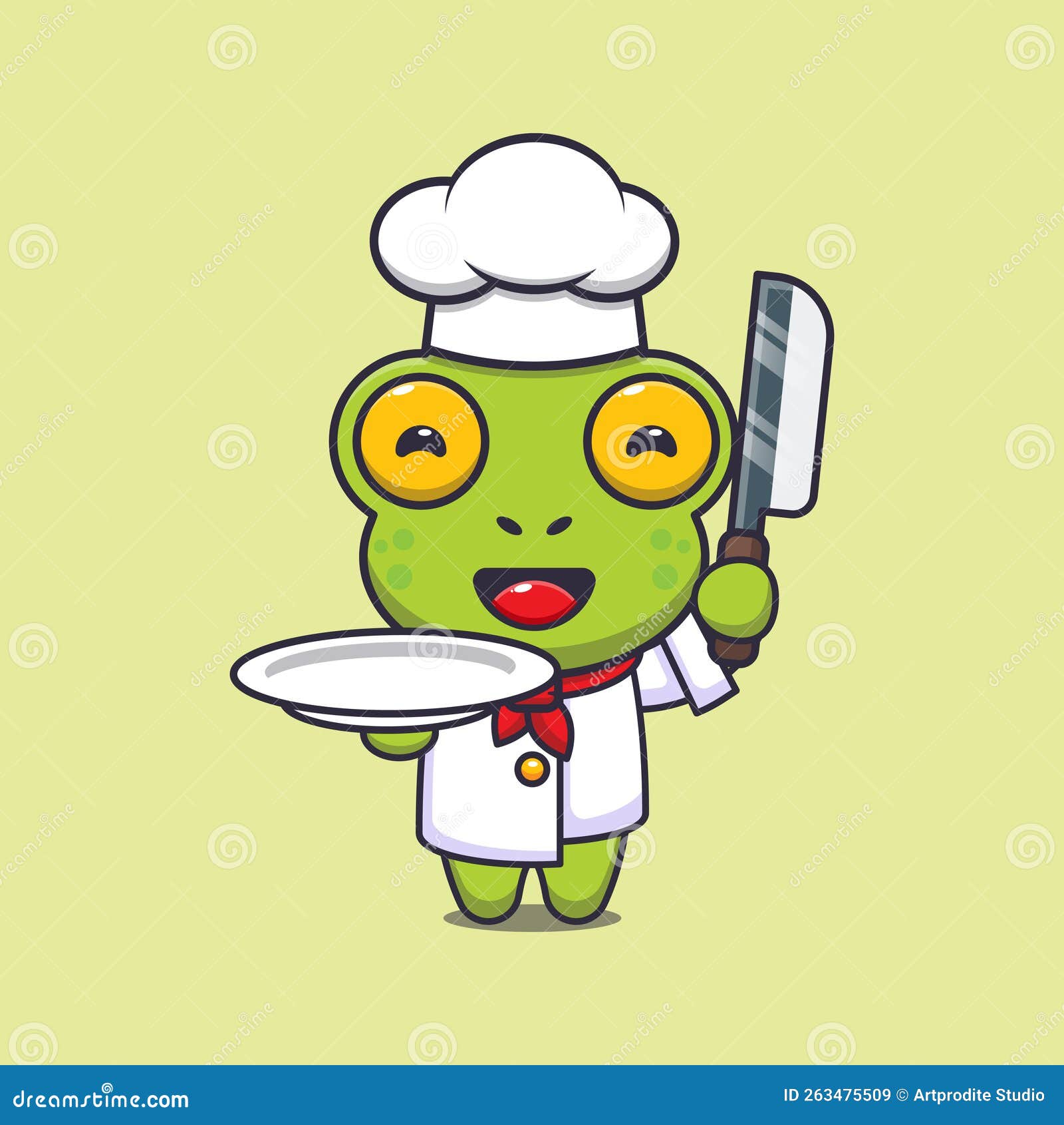 Cute Chef Frog Mascot Cartoon Character with Knife and Plate. Stock ...