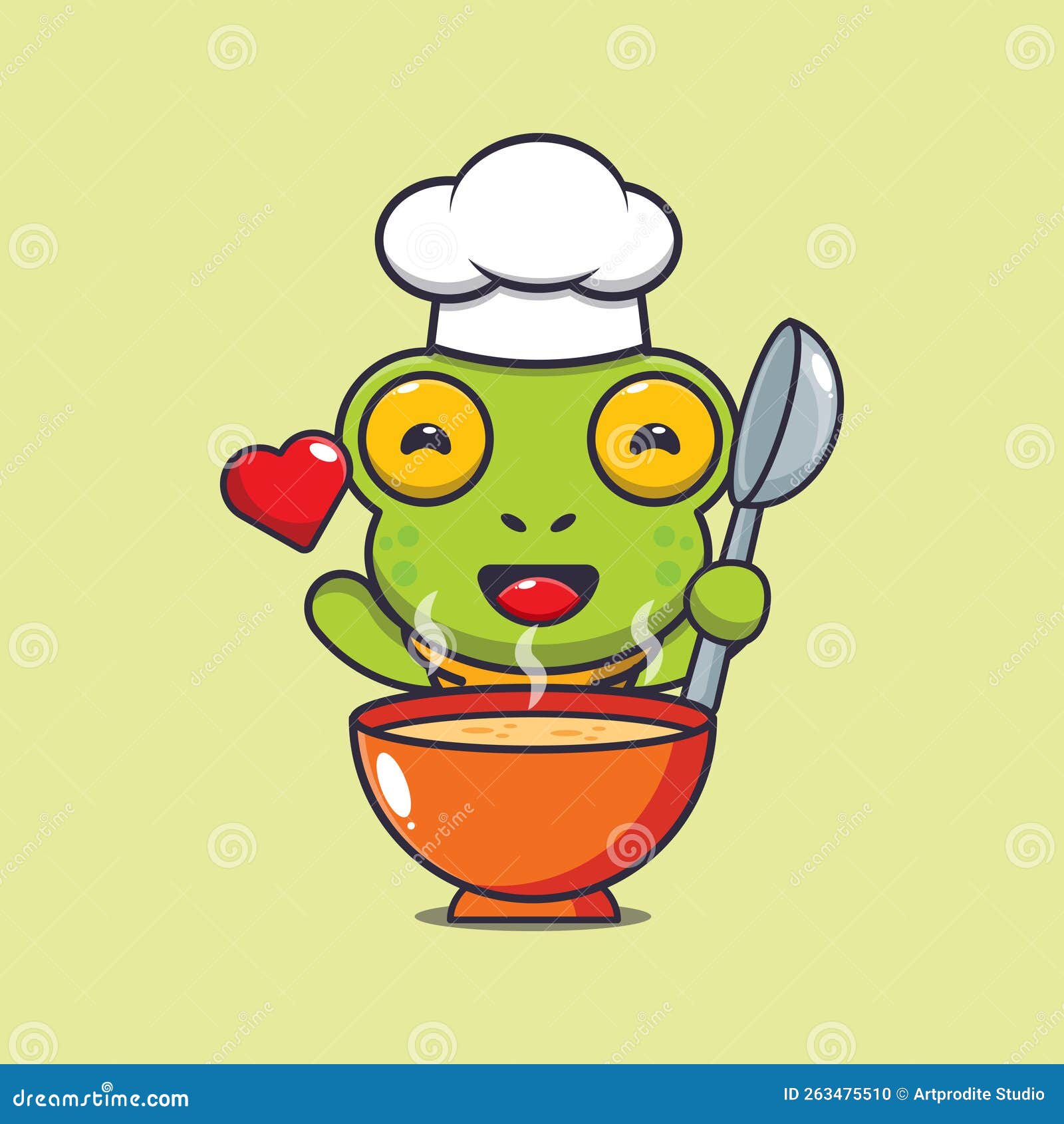 Cute Chef Frog Mascot Cartoon Character with Soup. Stock Vector ...