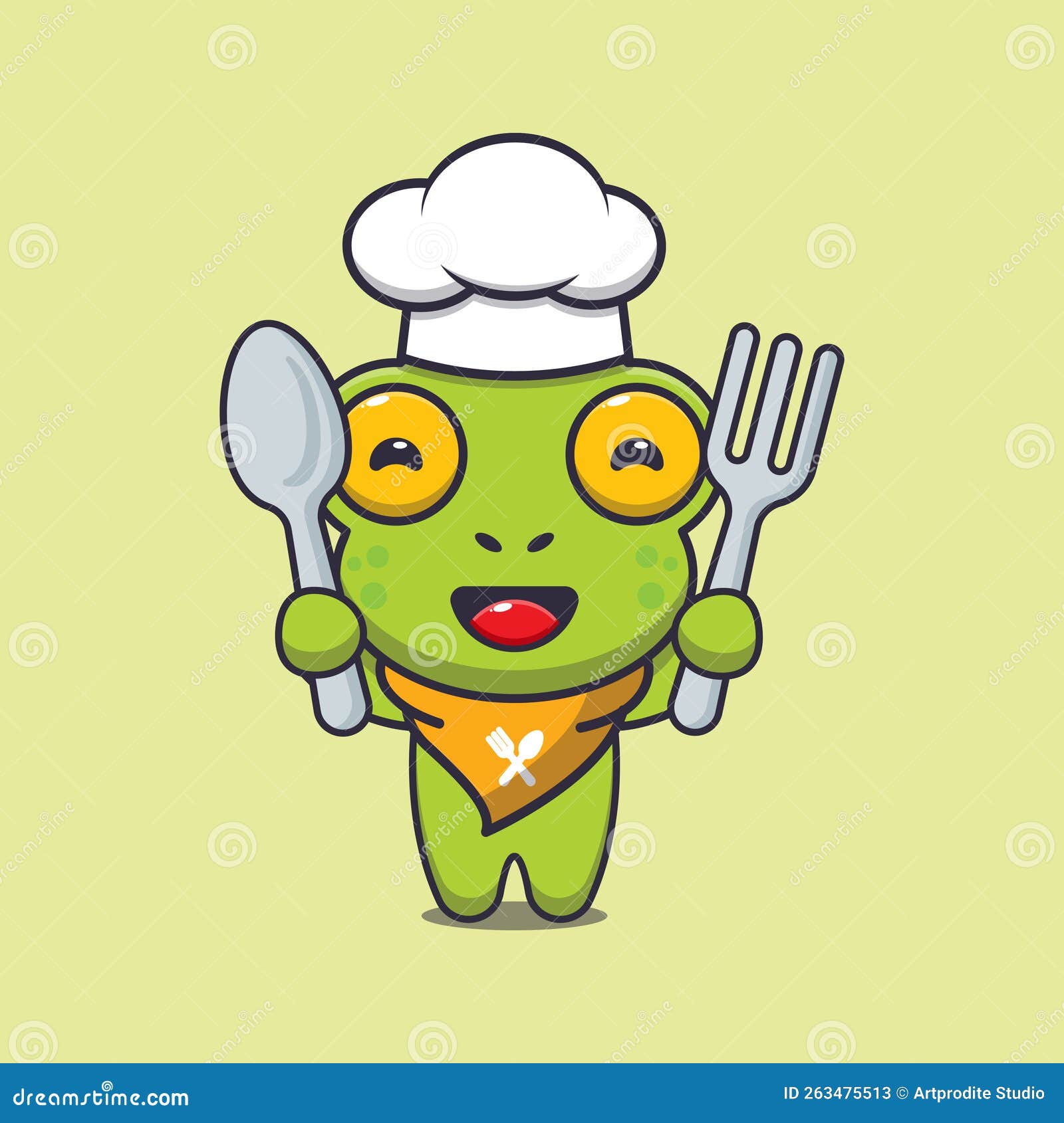 Cute Chef Frog Mascot Cartoon Character Holding Spoon and Fork. Stock ...