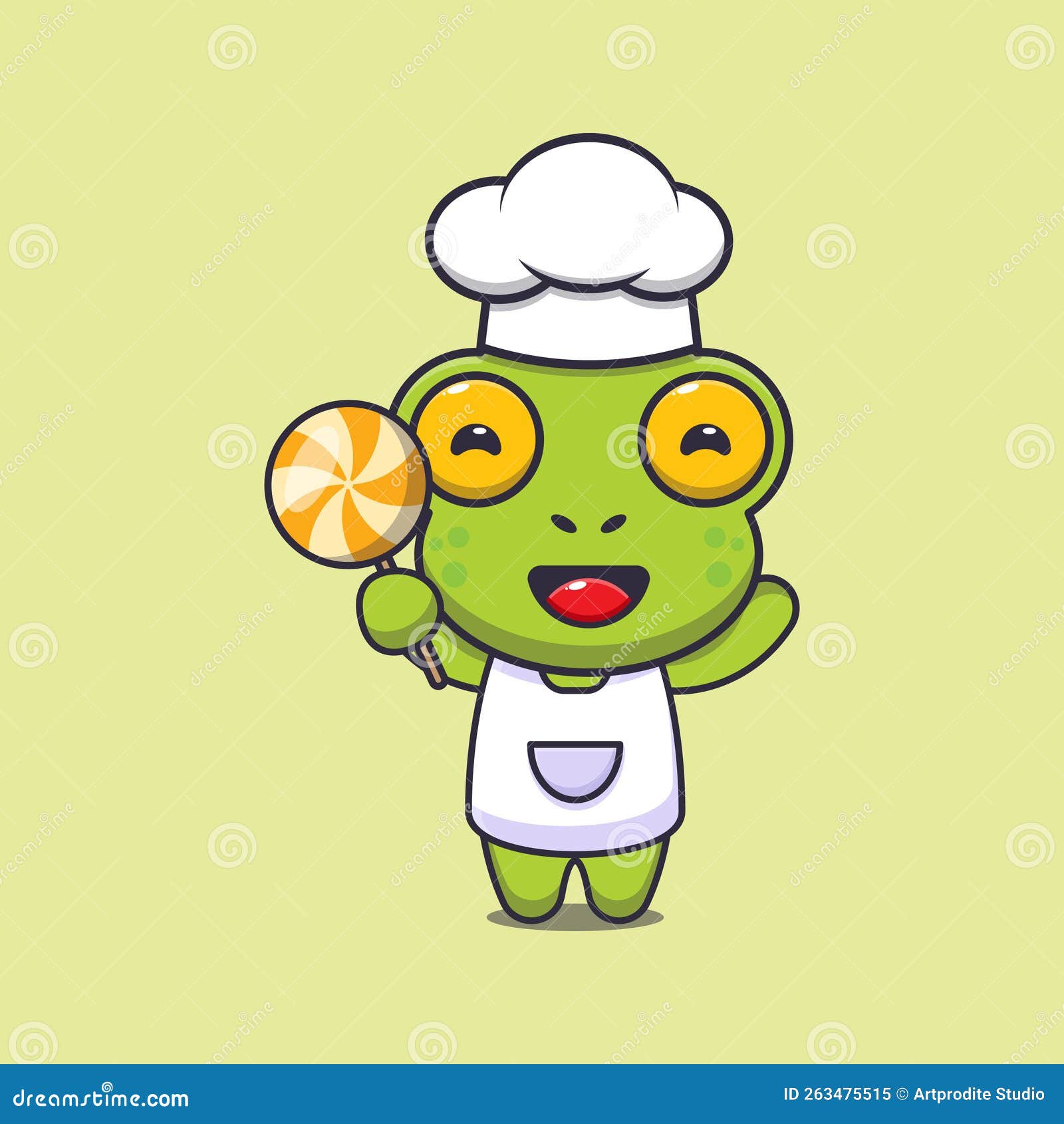 Cute Chef Frog Mascot Cartoon Character Holding Candy. Stock Vector ...