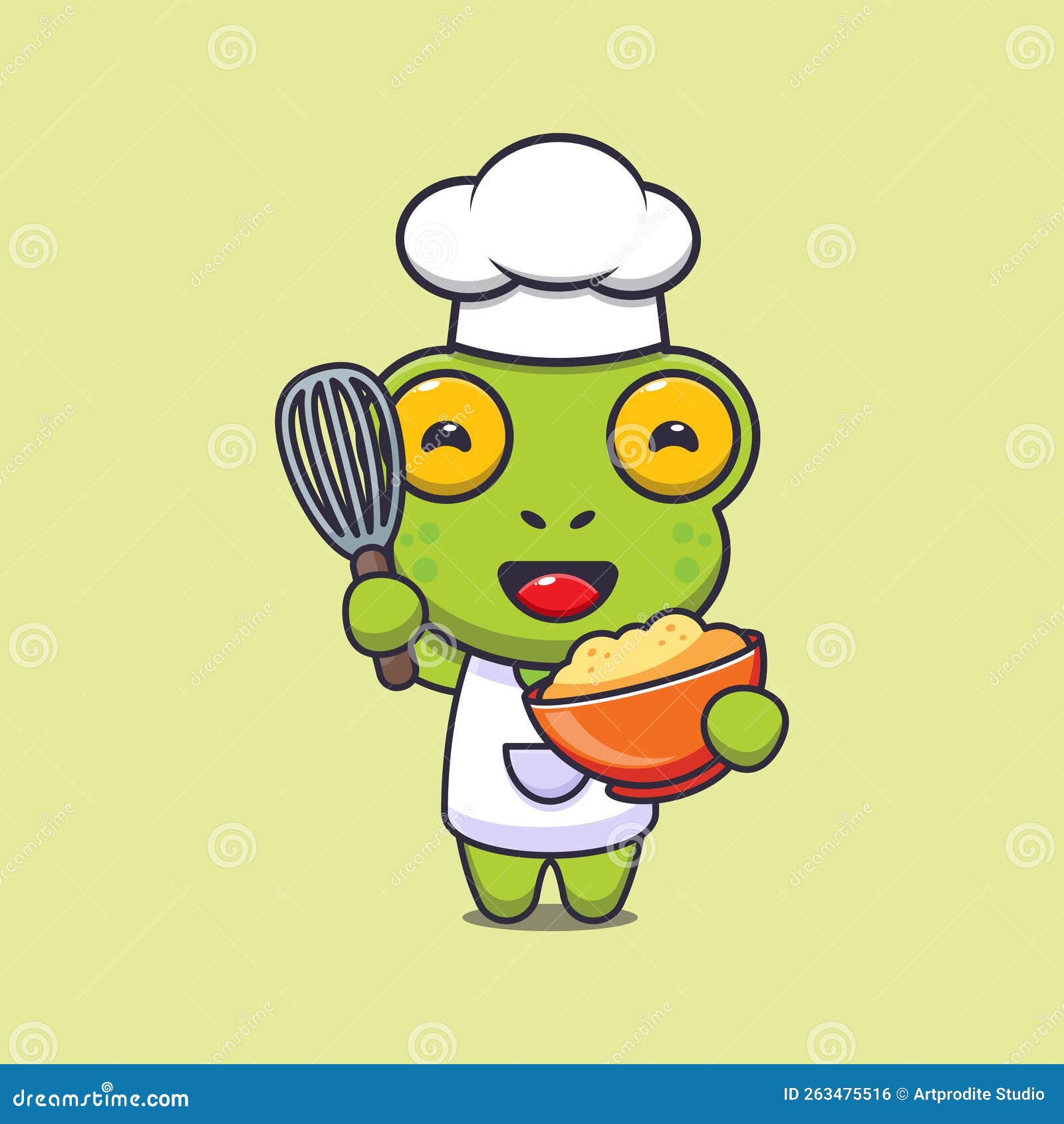 Cute Chef Frog Mascot Cartoon Character with Cake Dough. Stock Vector ...