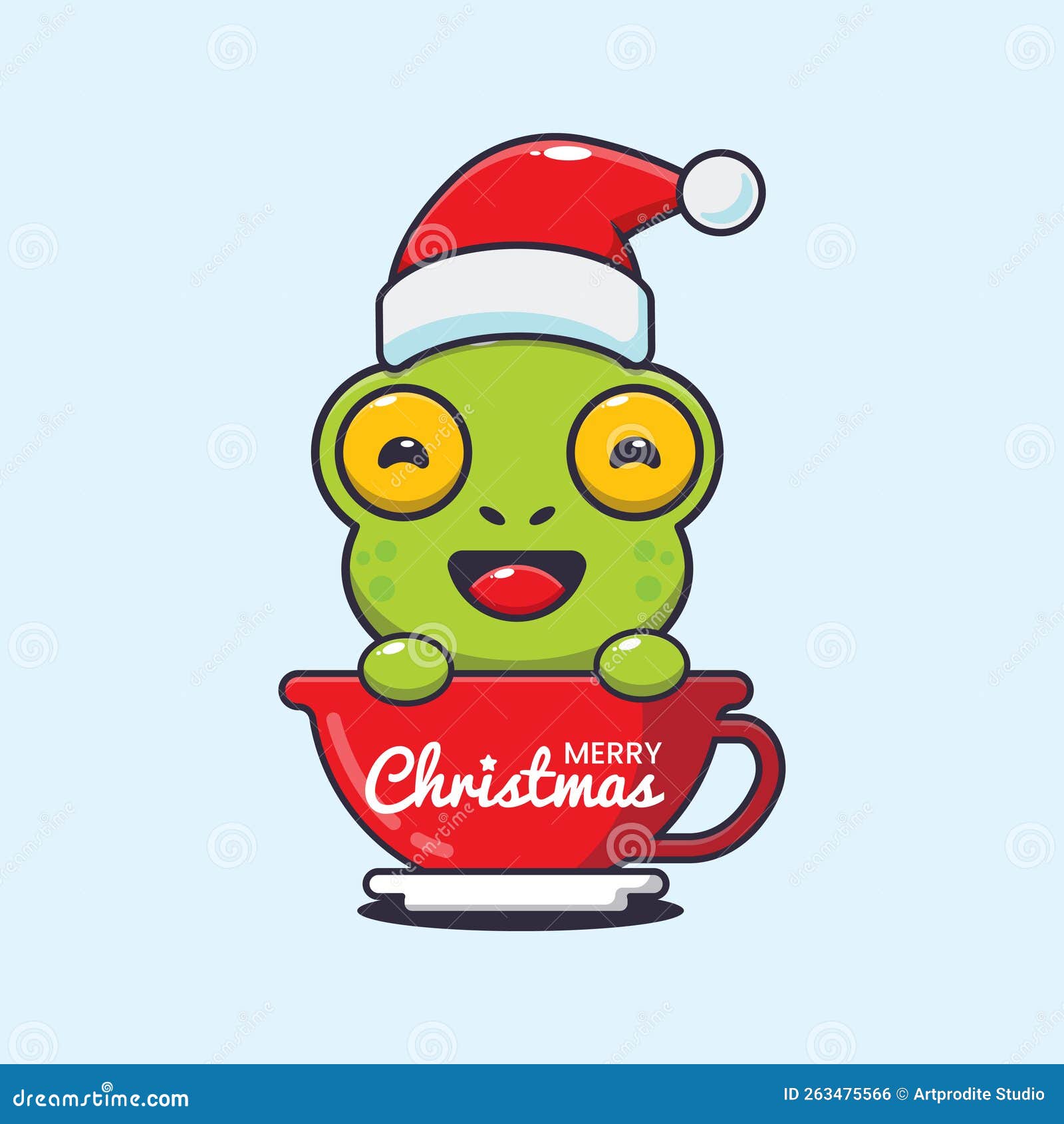 Cute Frog Wearing Santa Hat in Cup. Cute Christmas Cartoon Character ...