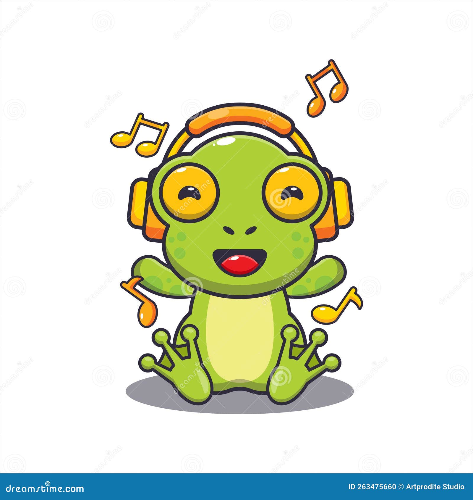 Cute Frog Listening Music with Headphone Cartoon Vector Illustration ...