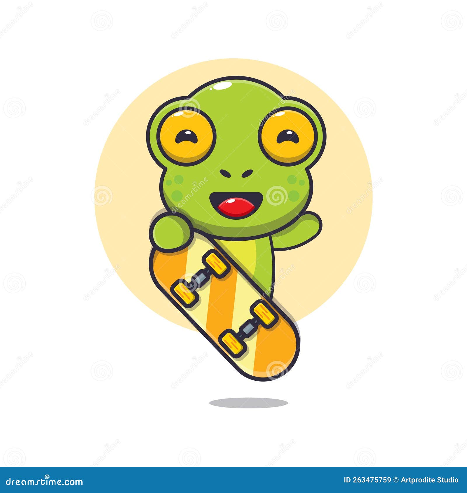 Cute Frog Mascot Cartoon Character with Skateboard. Stock Vector ...