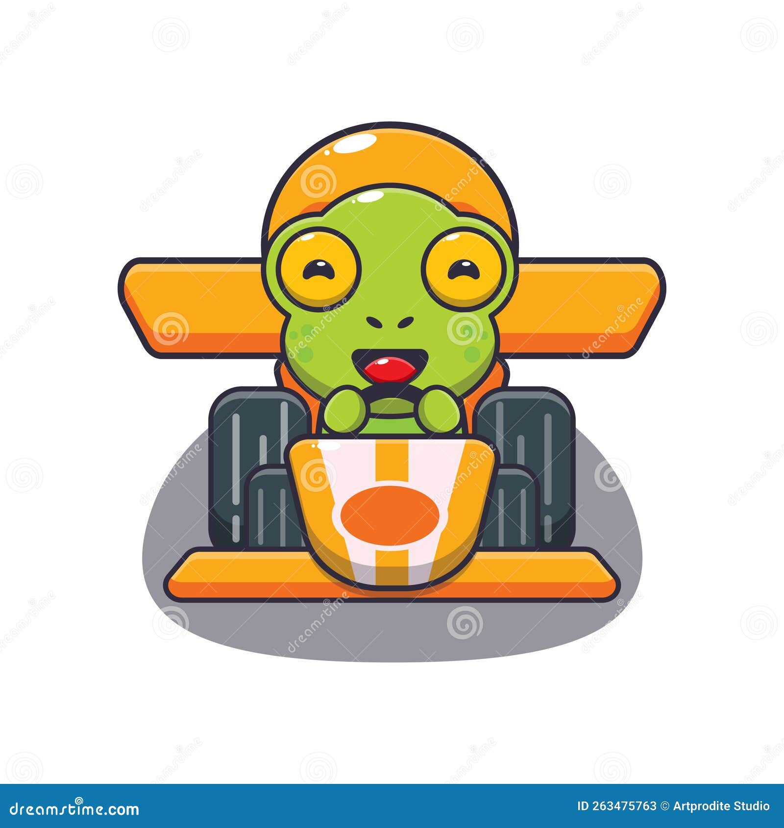 Cute Frog Mascot Cartoon Character Riding Race Car. Stock Vector ...