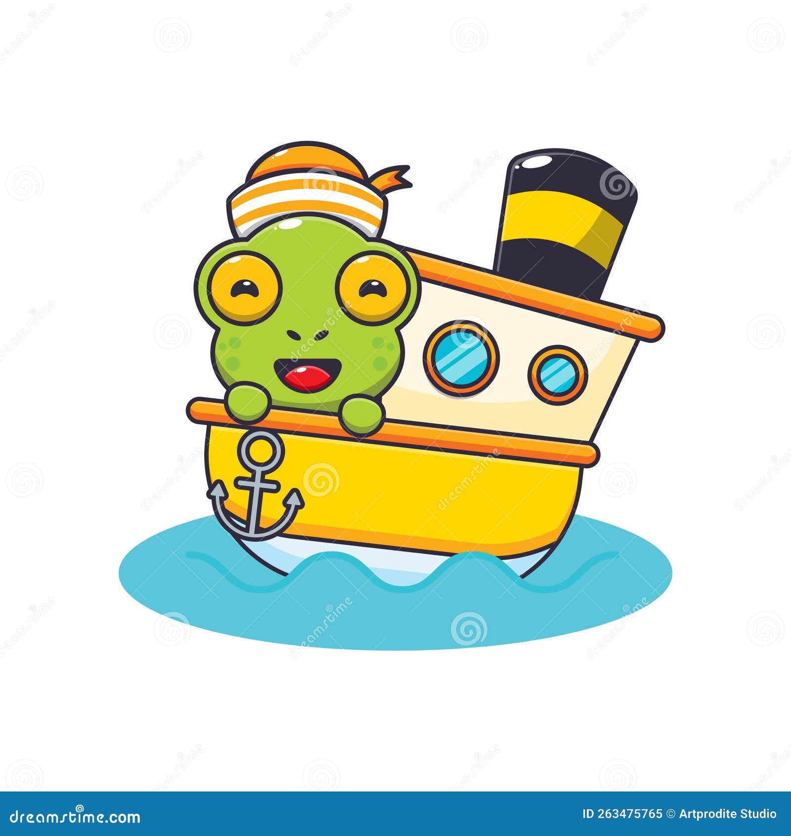 Cute Frog Mascot Cartoon Character on the Ship. Stock Vector ...