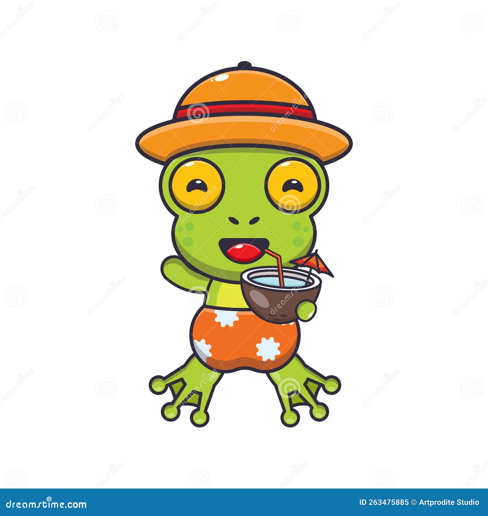 Cute Frog Drink Coconut Cartoon Illustration. Stock Vector ...