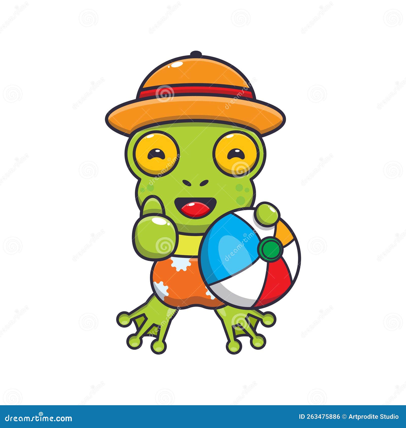 Cute Frog in Sunglasses with Beach Ball Cartoon Illustration. Stock ...