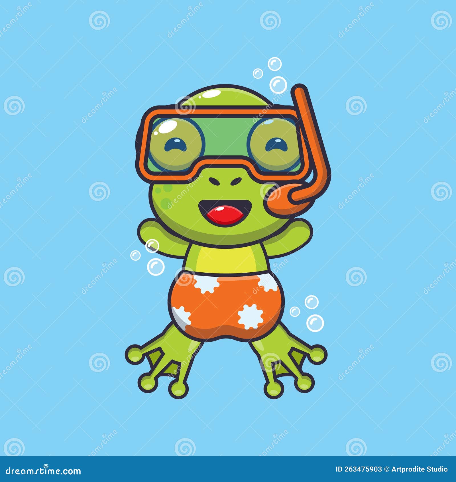 Cute Frog Diving Cartoon Mascot Character Illustration. Stock Vector ...