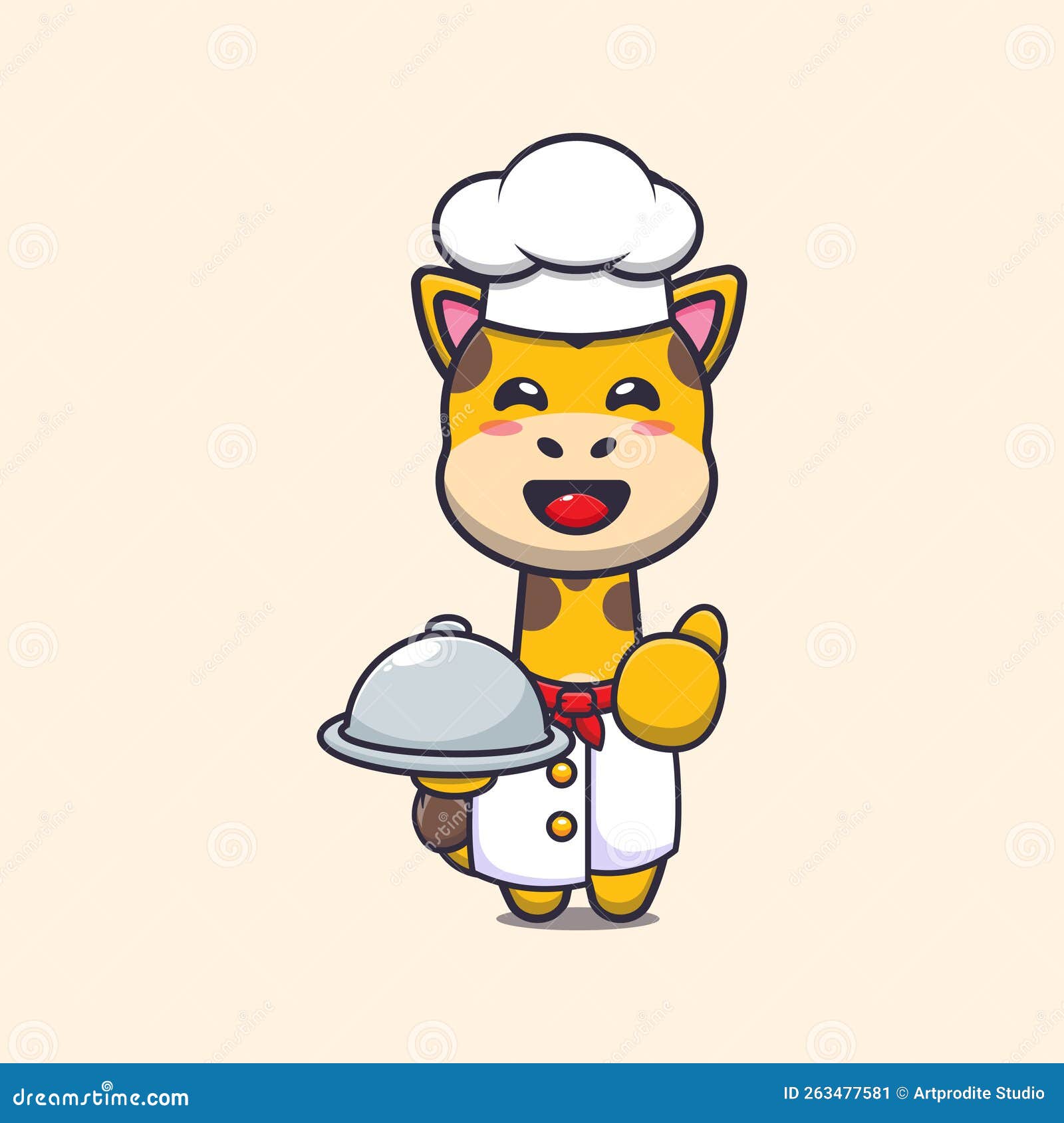 Cute Chef Giraffe Mascot Cartoon Character with Dish. Stock Vector ...