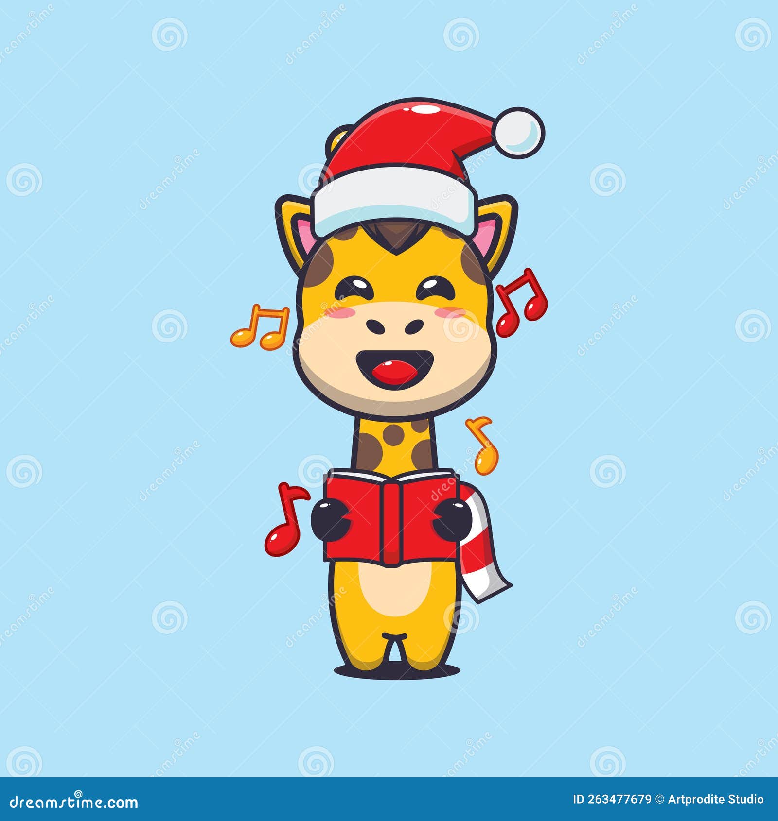 Cute Giraffe Sing a Christmas Song. Cute Christmas Cartoon Character ...