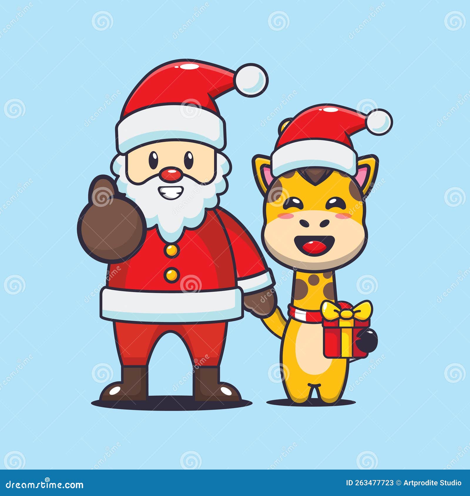 Cute Giraffe with Santa Claus. Cute Christmas Cartoon Character ...