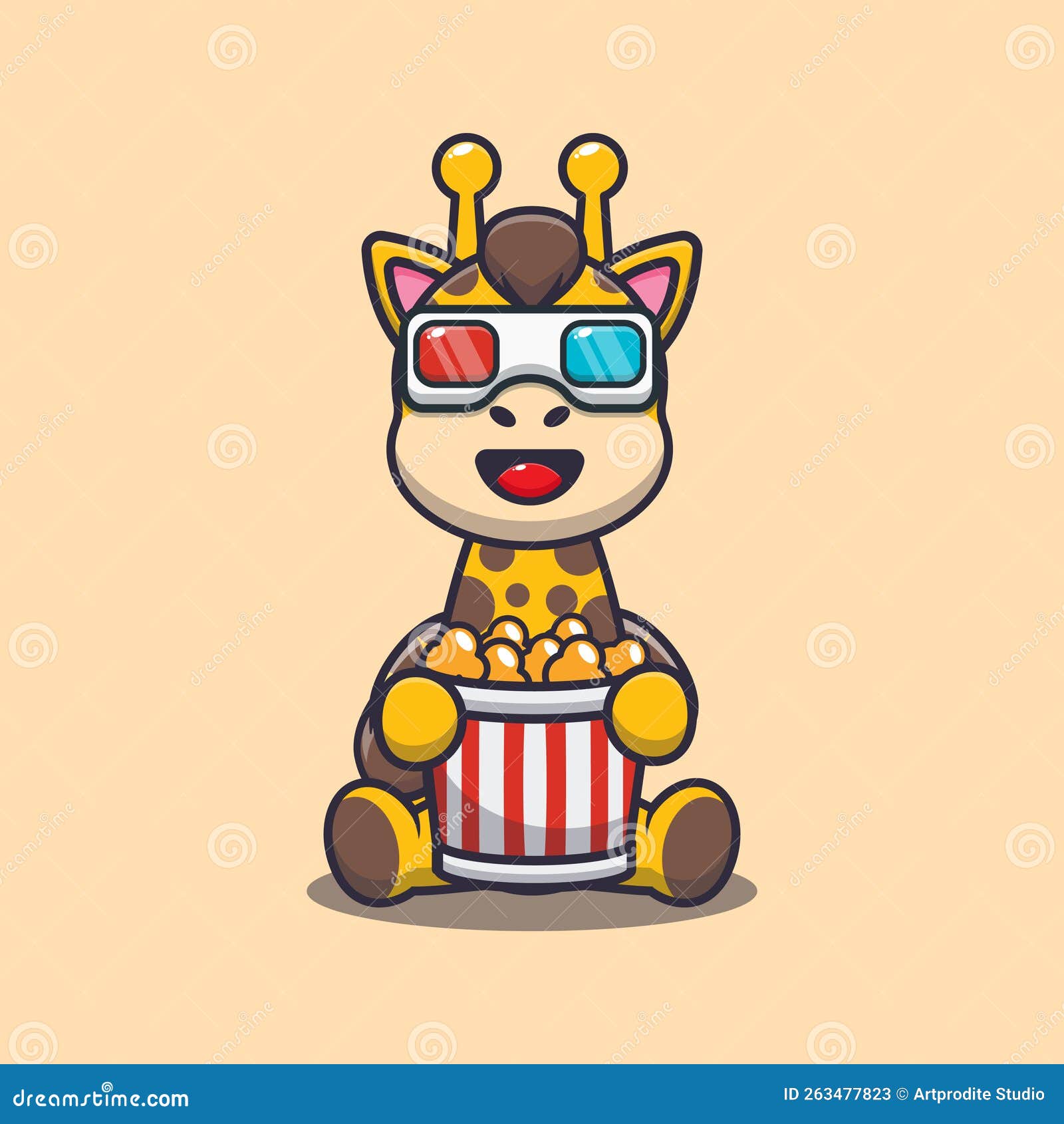 Cute Giraffe Eating Popcorn and Watch 3d Movie. Stock Vector ...