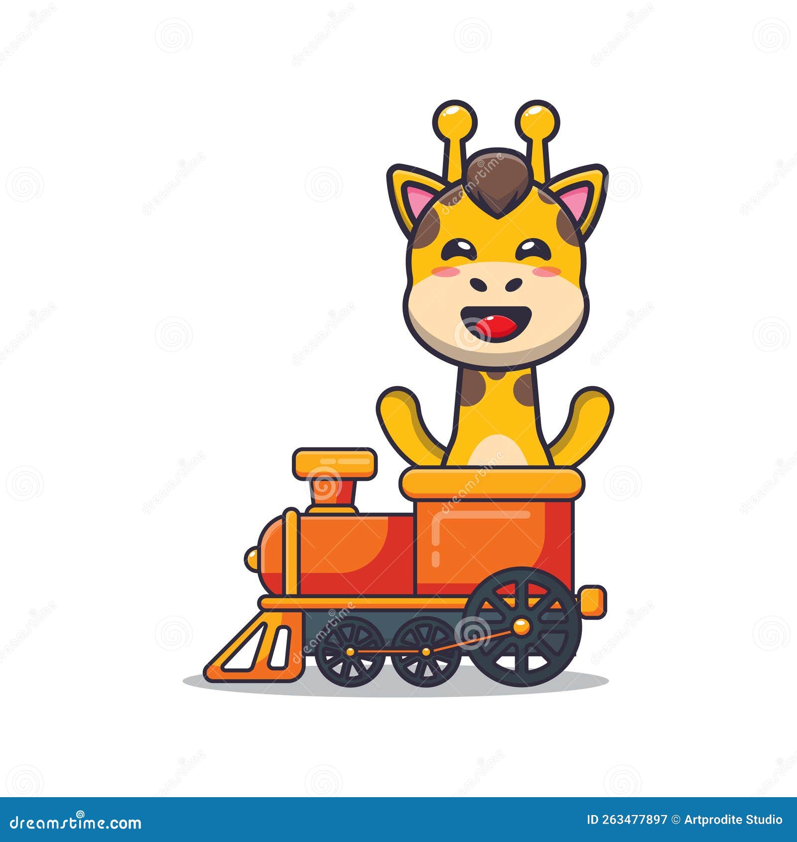 Cute Giraffe Mascot Cartoon Character Ride on Train. Stock Vector ...
