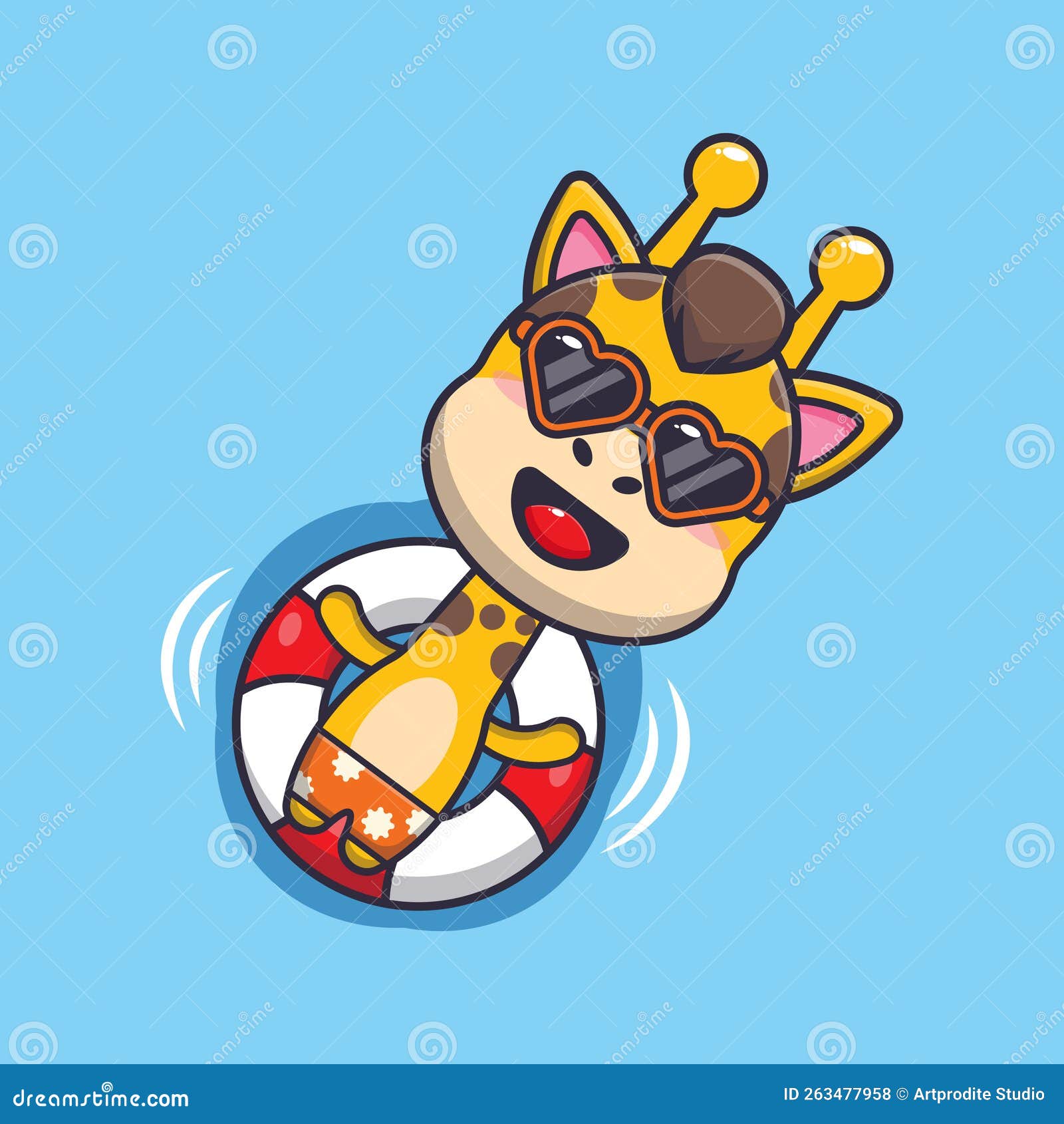 Cute Giraffe in Sunglasses Float with Buoy. Stock Vector - Illustration ...