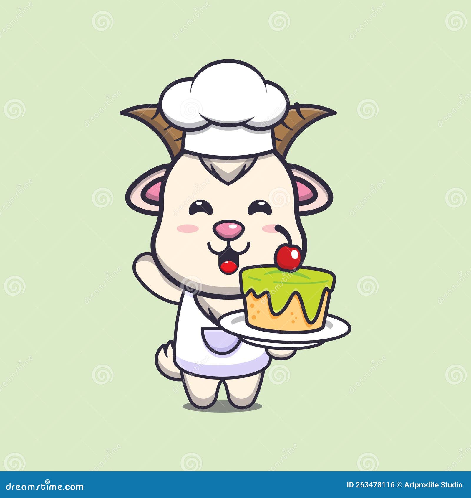 Cute Chef Goat Mascot Cartoon Character with Cake Dough. Stock Vector ...