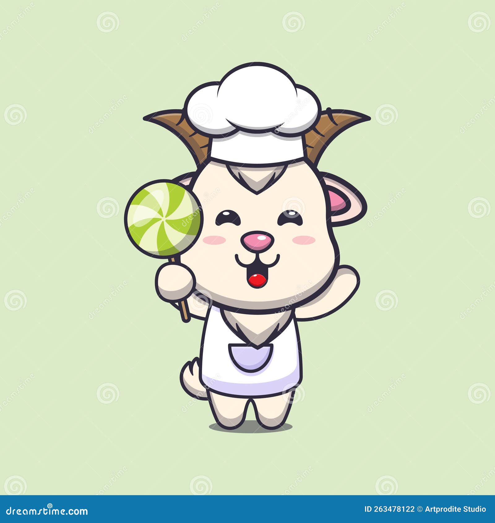Cute Chef Goat Mascot Cartoon Character Holding Candy. Stock Vector ...