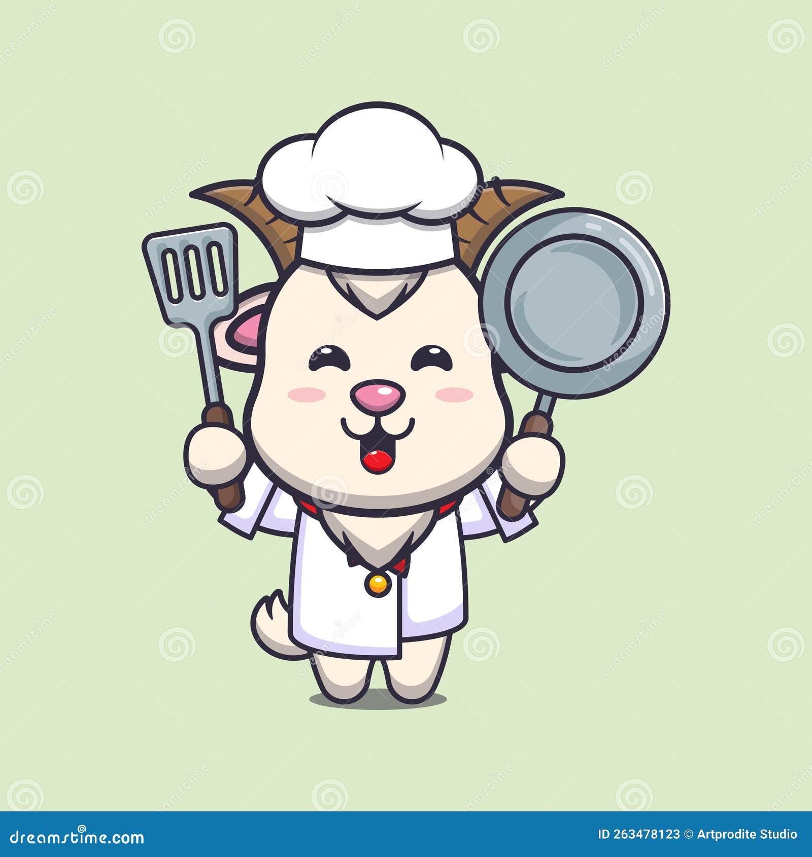Cute Chef Goat Mascot Cartoon Character. Stock Vector - Illustration of ...