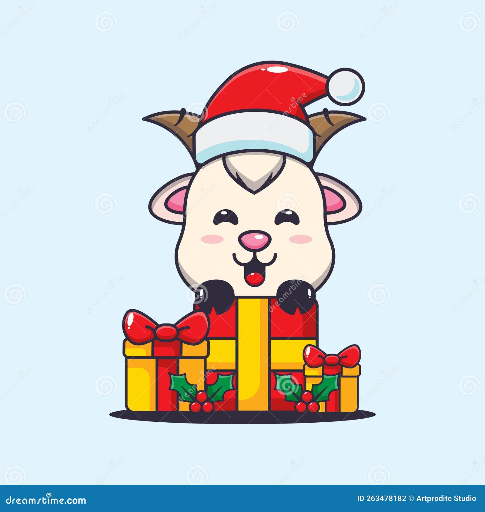 Cute Goat with Christmas Gift. Cute Christmas Cartoon Character ...