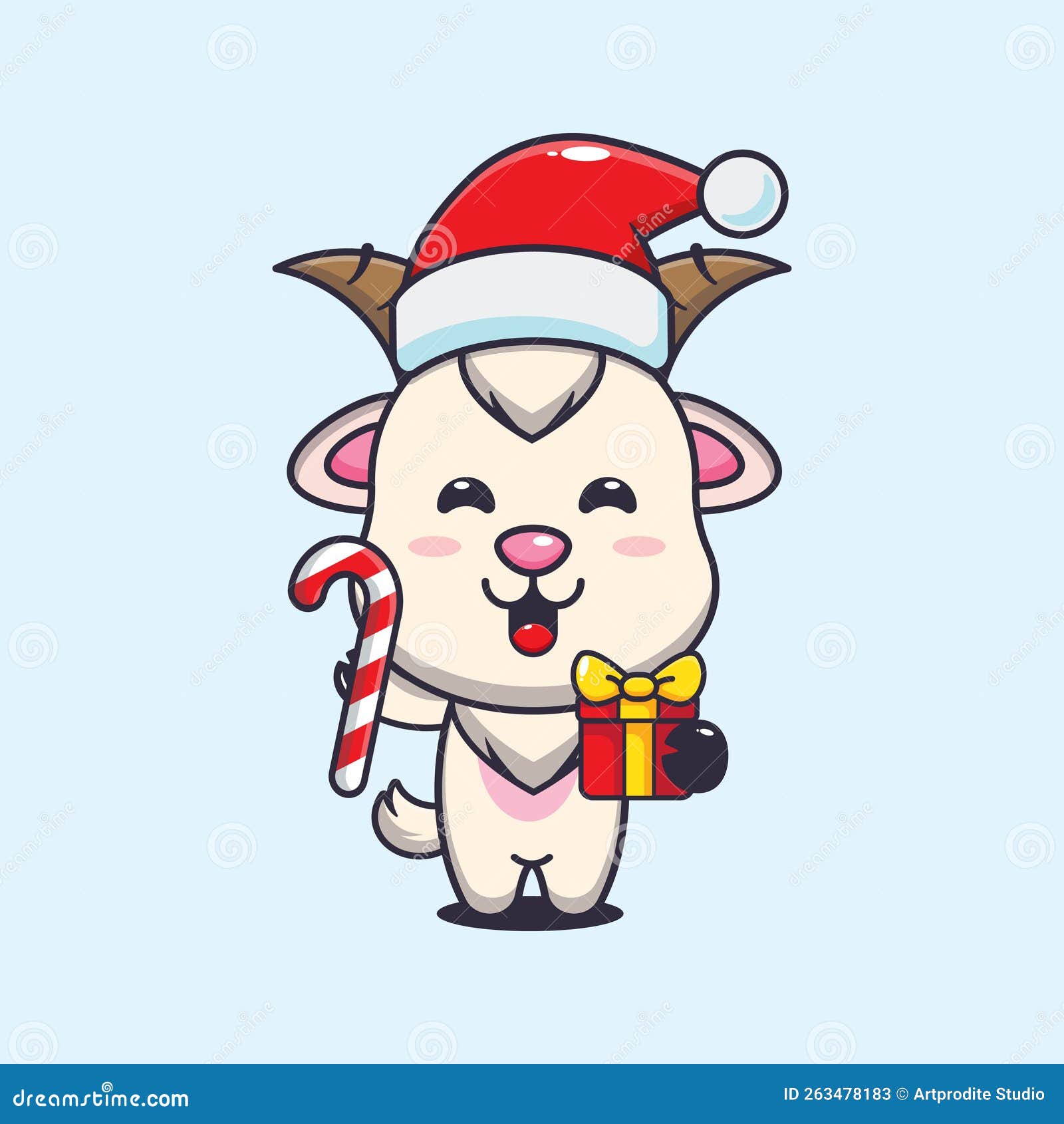 Cute Goat Holding Christmas Candy and Gift. Cute Christmas Cartoon ...