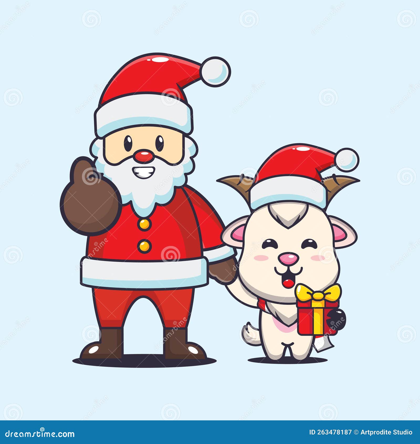 Cute Goat with Santa Claus. Cute Christmas Cartoon Character ...