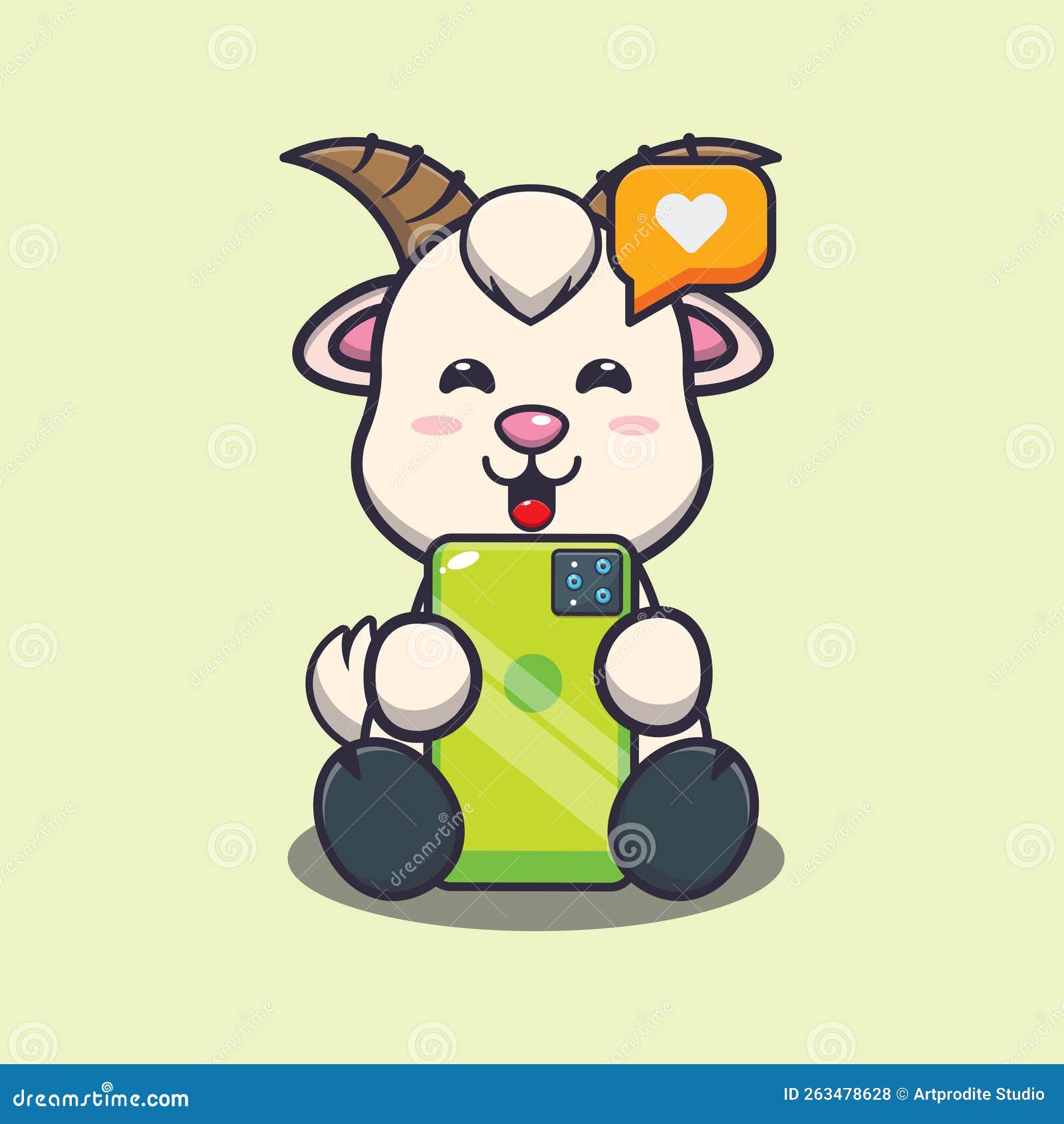 Cute Goat with Phone Cartoon Vector Illustration. Stock Vector ...