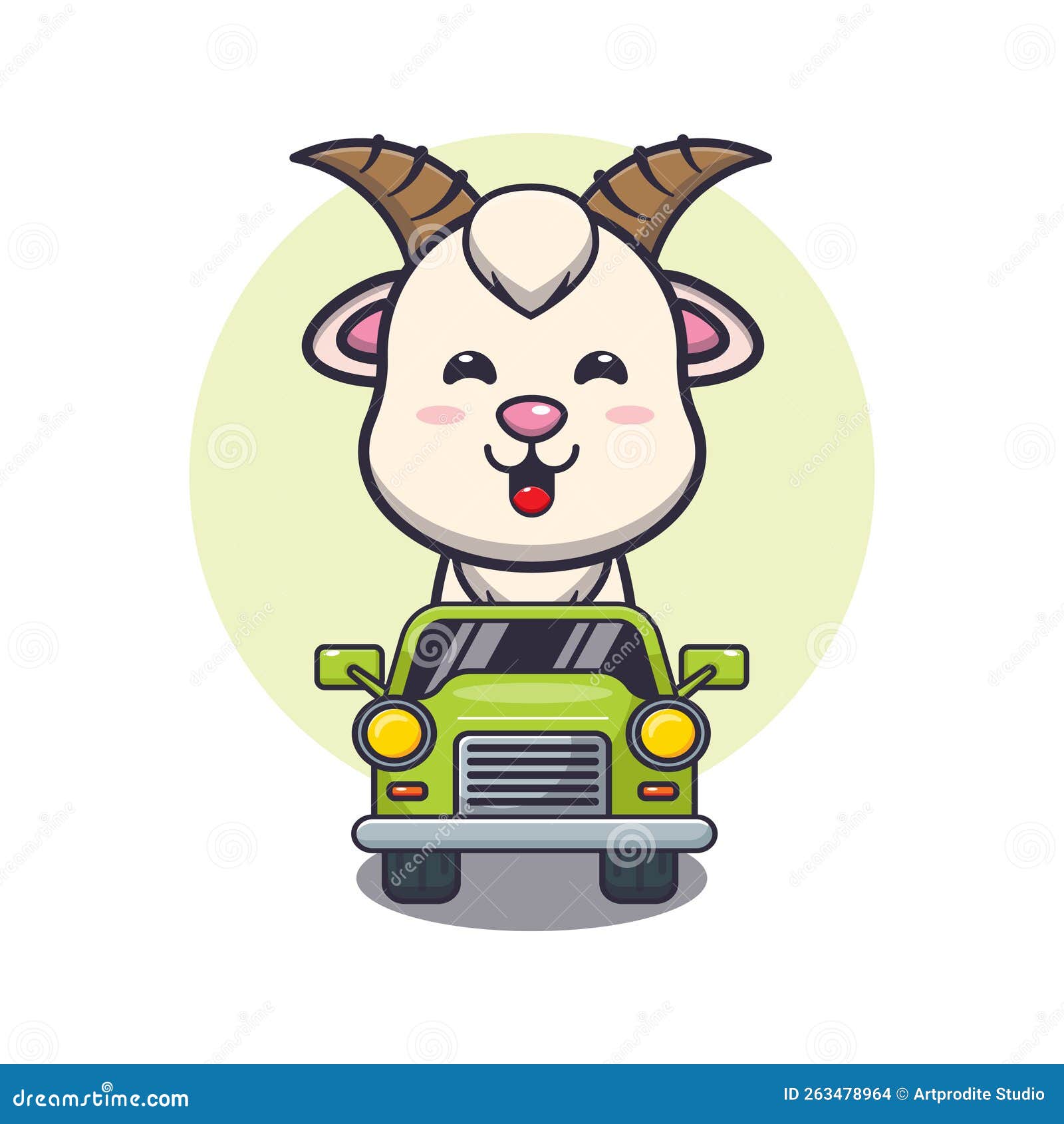 Cute Goat Mascot Cartoon Character Ride on Car. Stock Vector ...