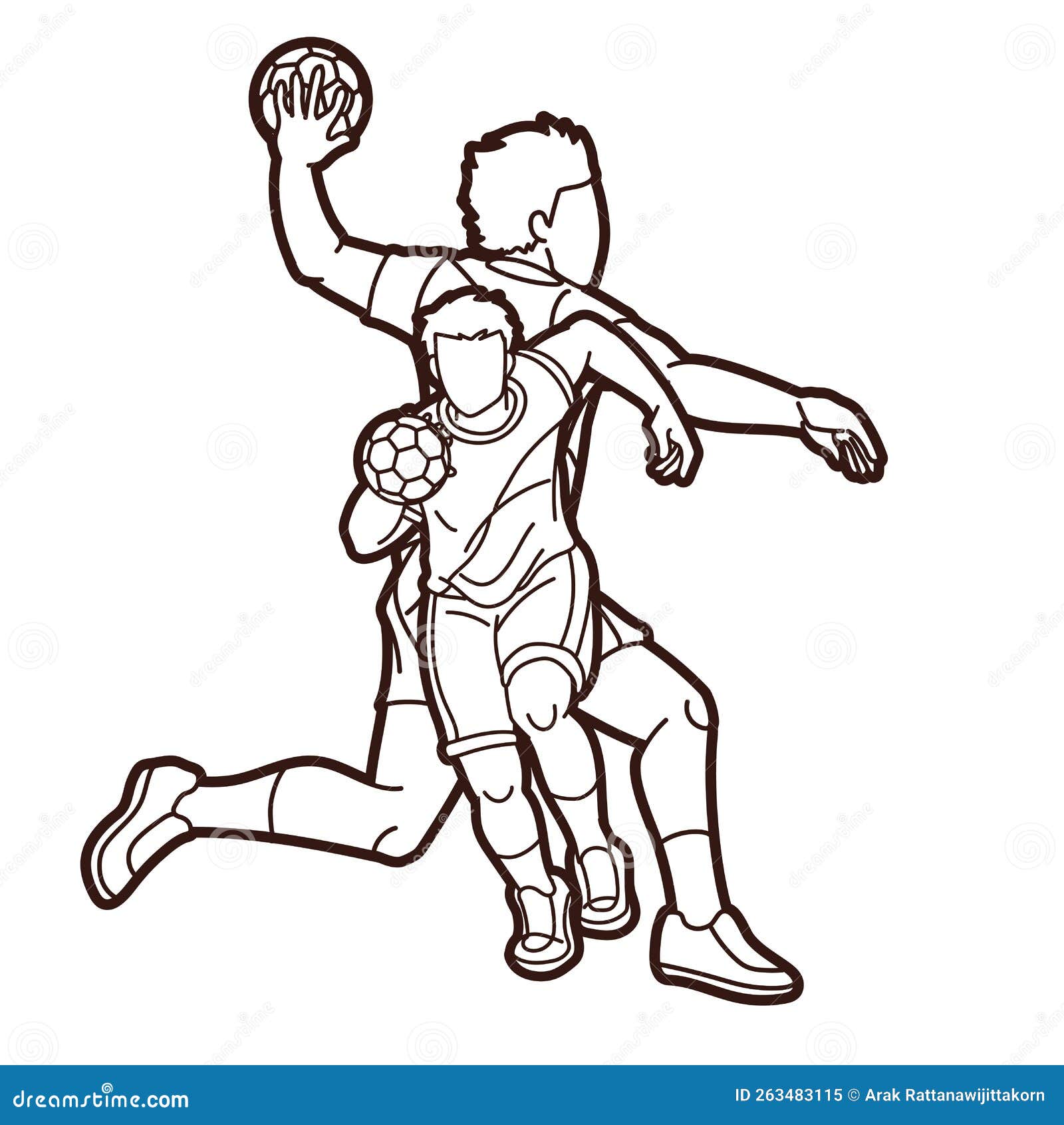 Handball Sport Male Players Team Men Mix Action Cartoon Graphic Vector ...