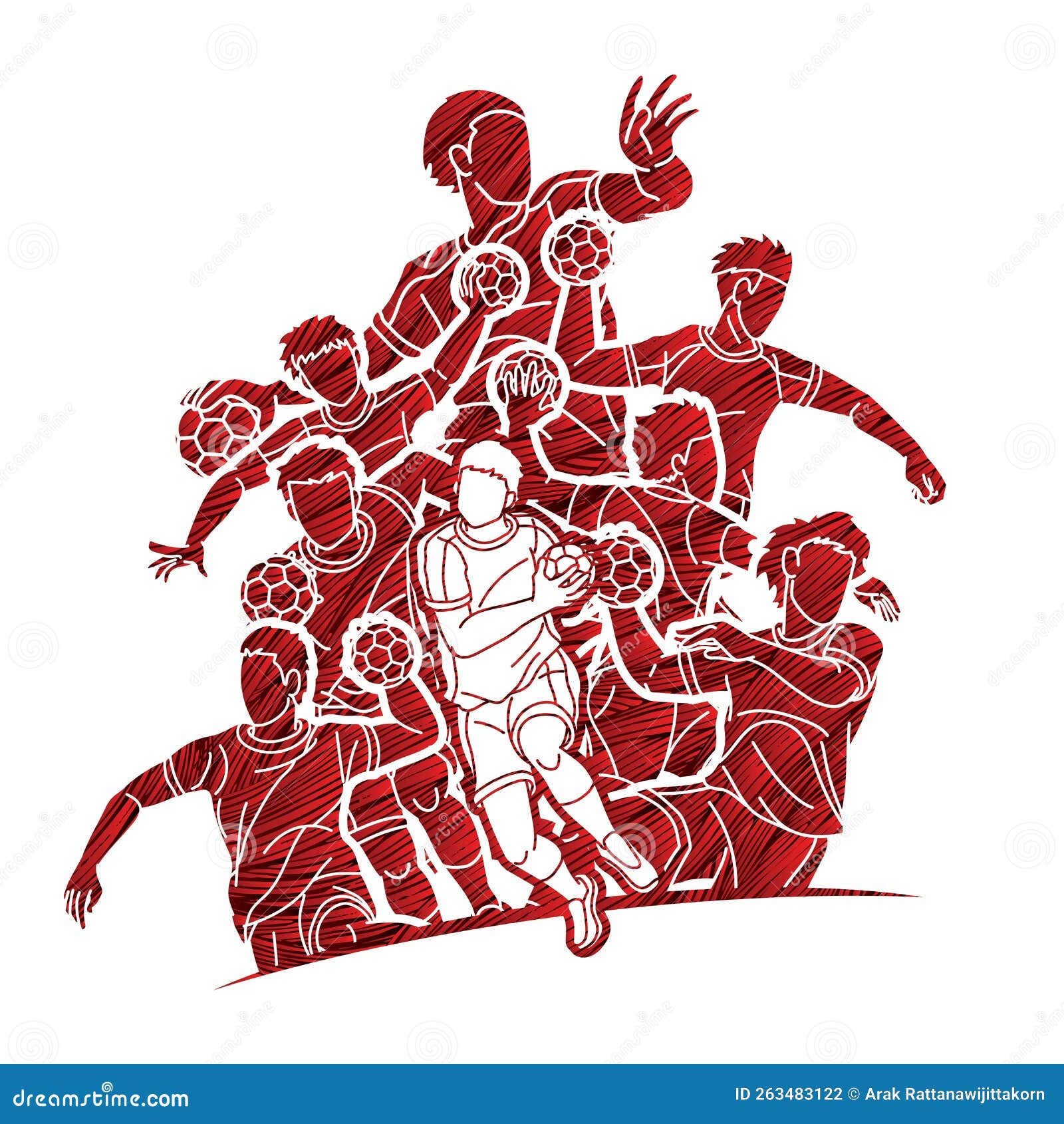 Handball Sport Male Players Team Men Mix Action Cartoon Graphic Vector ...