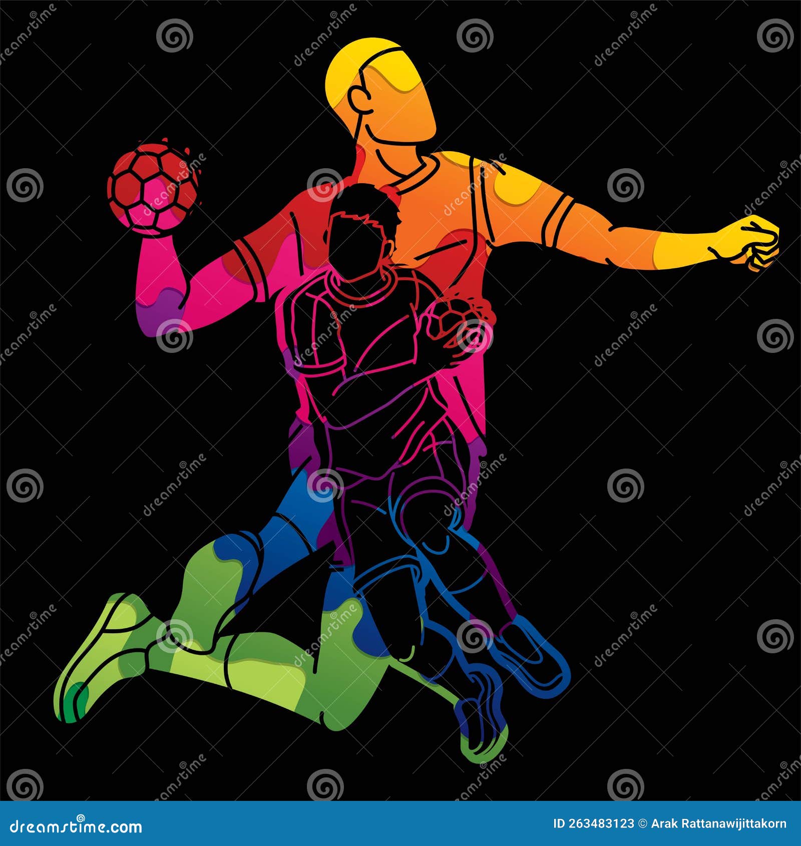 Handball Sport Male Players Team Men Mix Action Cartoon Graphic Vector ...