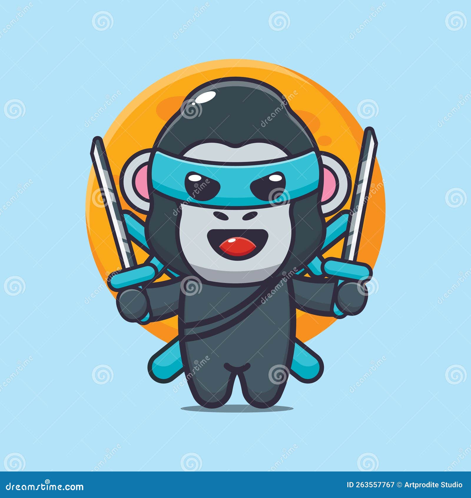 Chimpanzee Ninja Warrior Wielding Two Katanas In A Lush Jungle Royalty ...