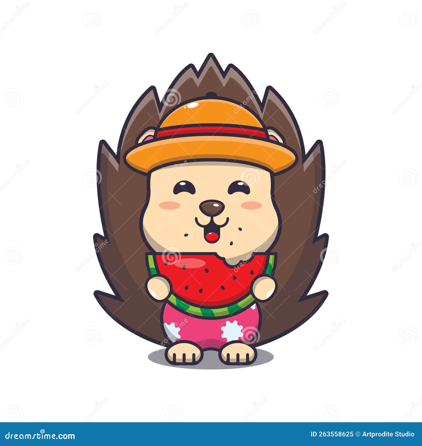 Cute Hedgehog Eating Fresh Watermelon Cartoon Illustration. Stock ...