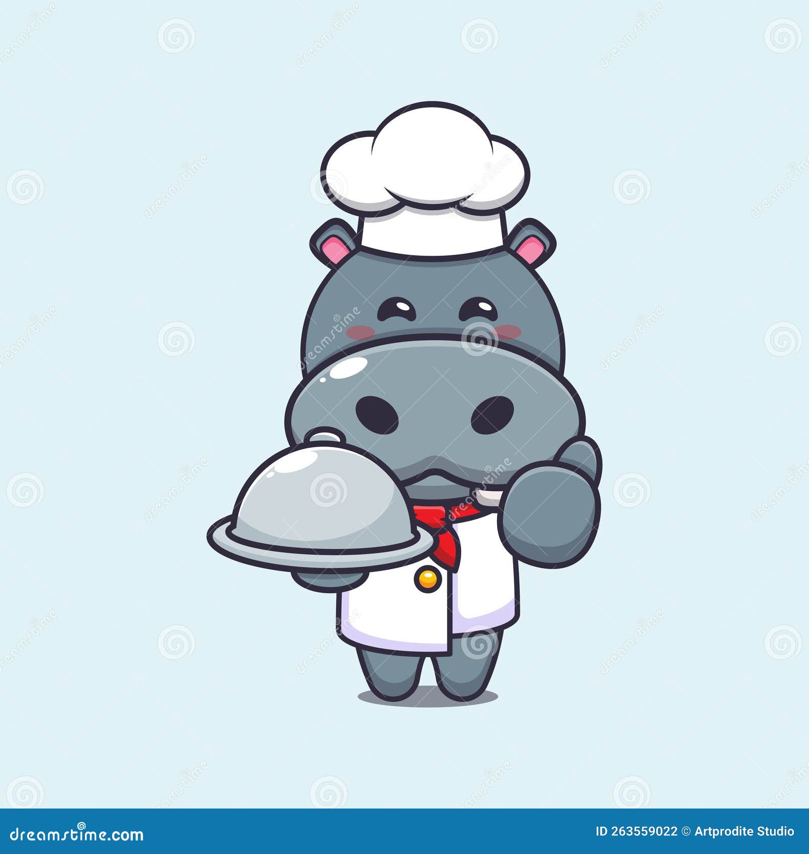 Cute Chef Hippo Mascot Cartoon Character with Dish. Stock Vector ...