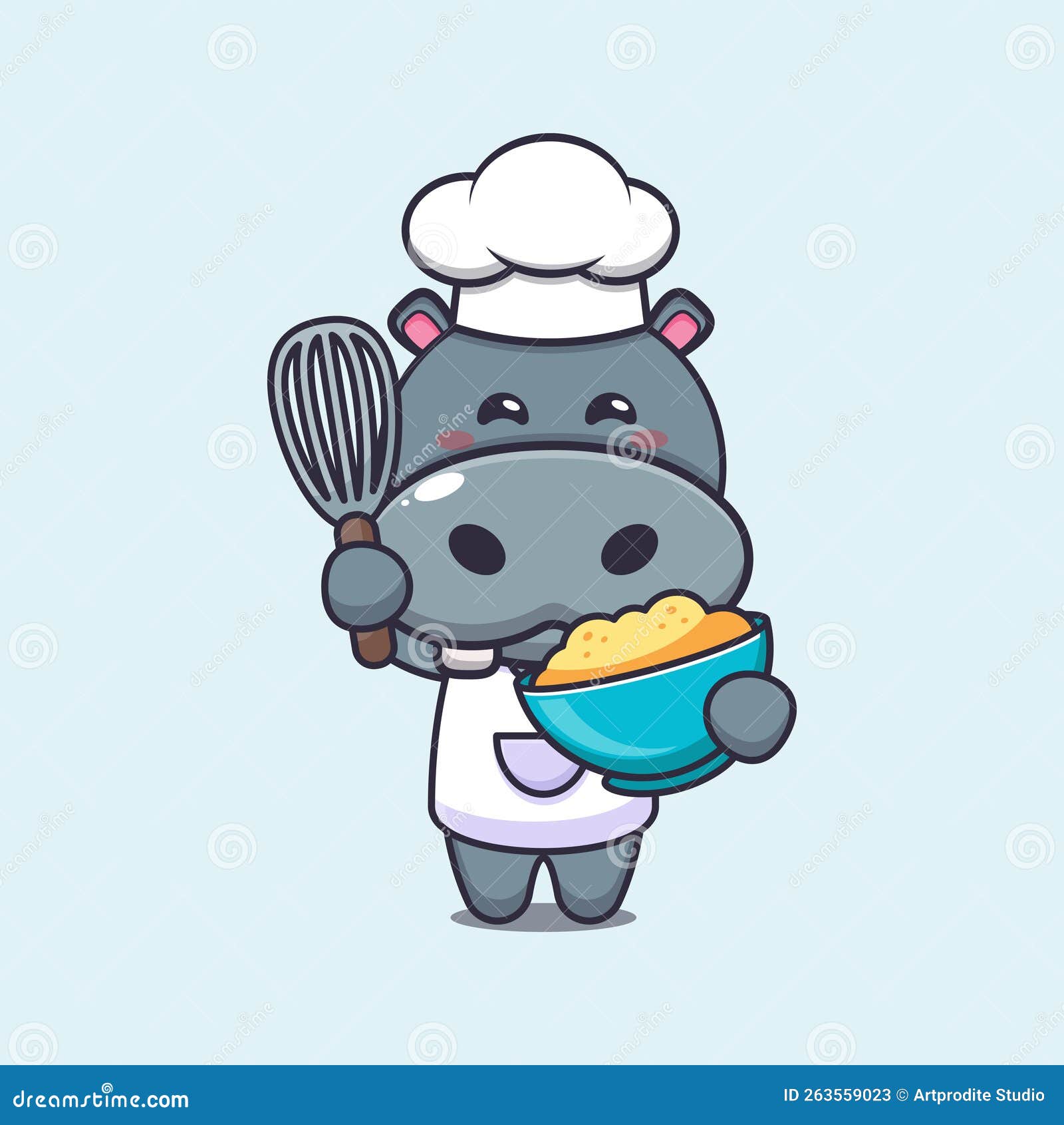 Cute Chef Hippo Mascot Cartoon Character with Cake Dough. Stock Vector ...