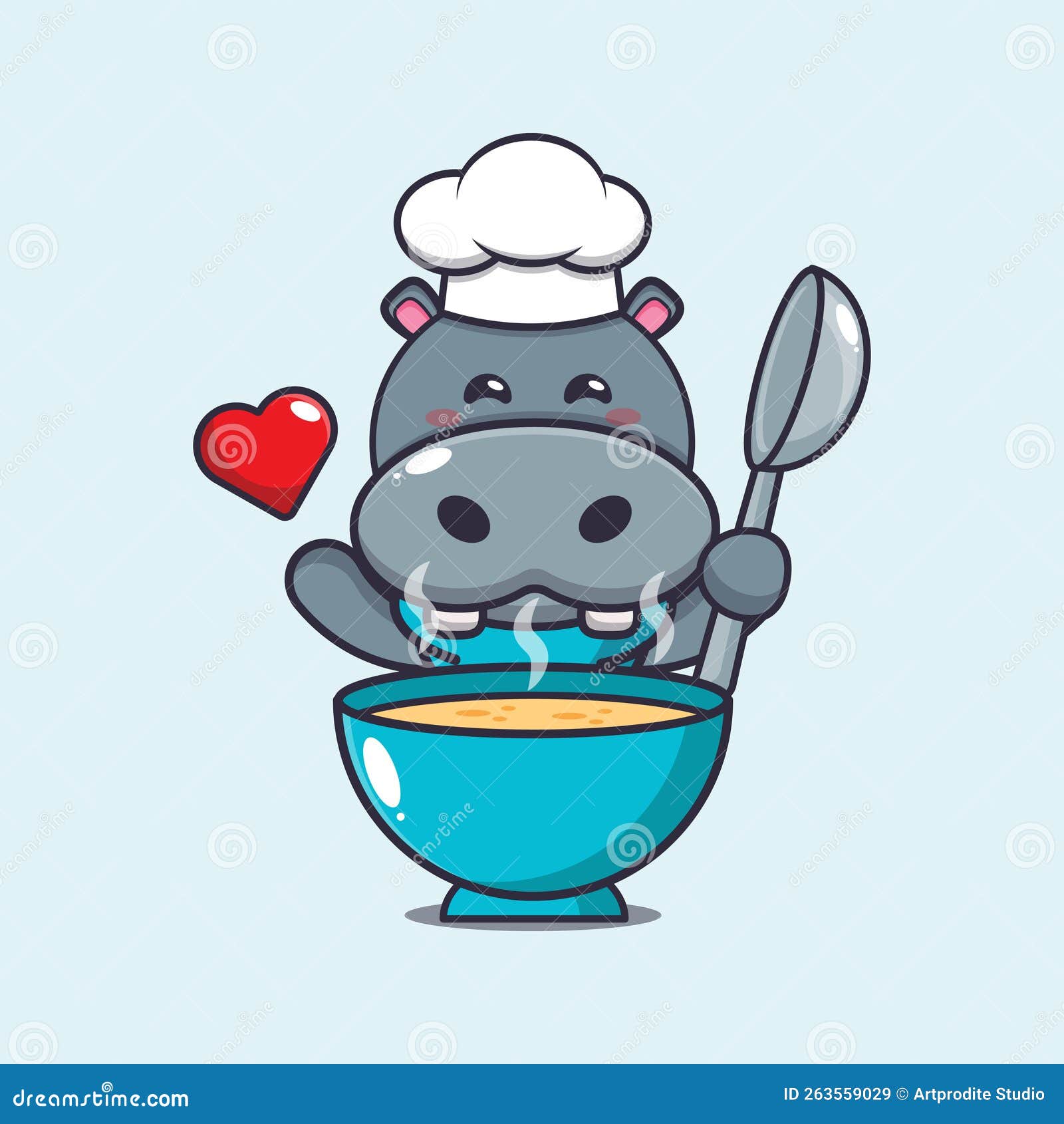 Cute Chef Hippo Mascot Cartoon Character with Soup. Stock Vector ...