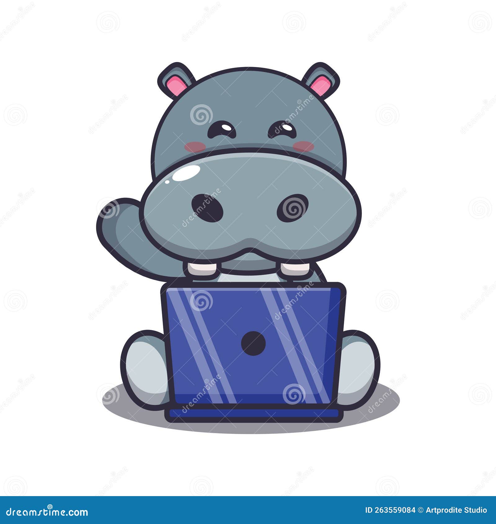 Cute Hippo with Laptop Cartoon Vector Illustration. Stock Vector ...