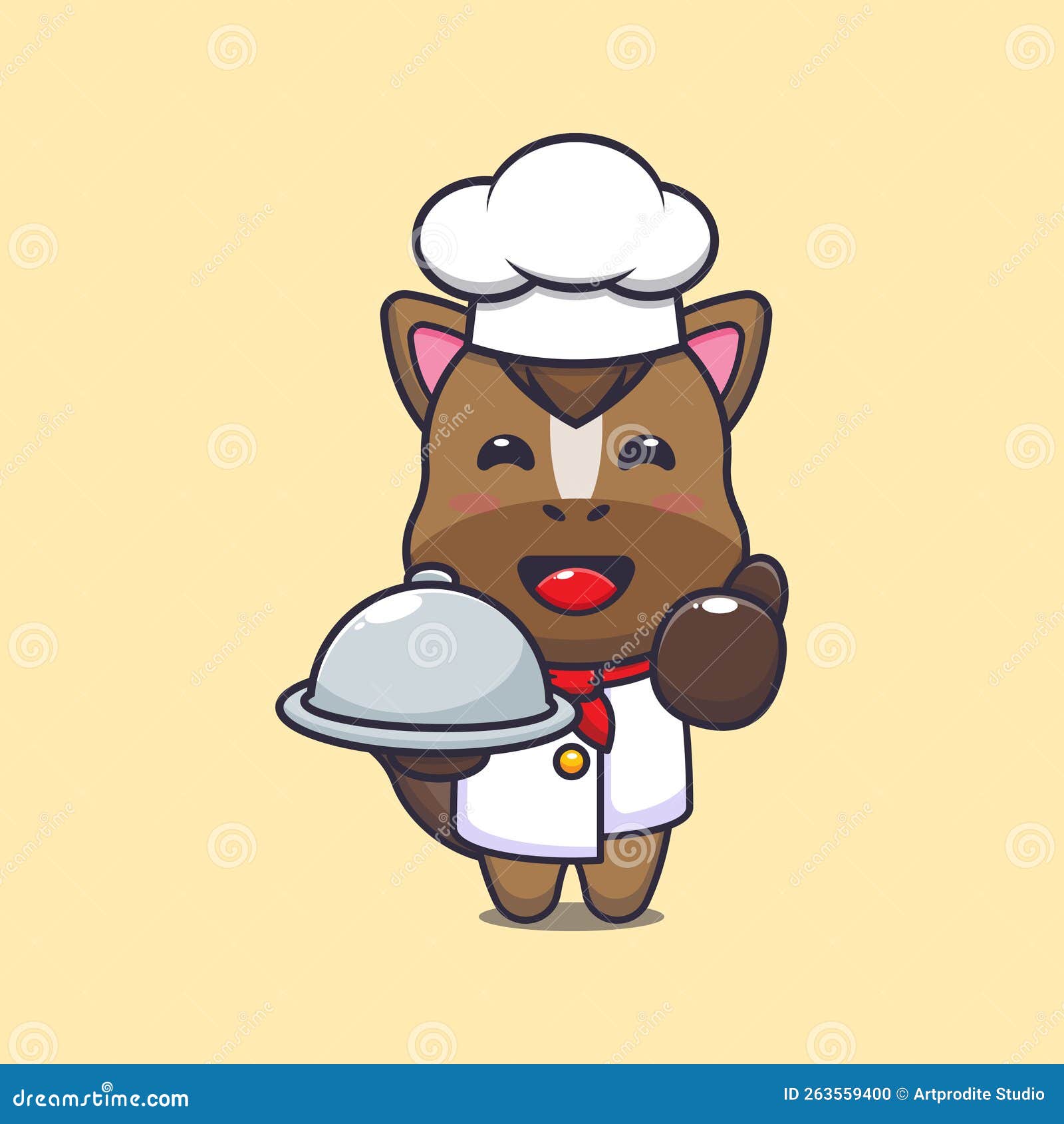 Cute Chef Horse Mascot Cartoon Character with Dish. Stock Vector ...