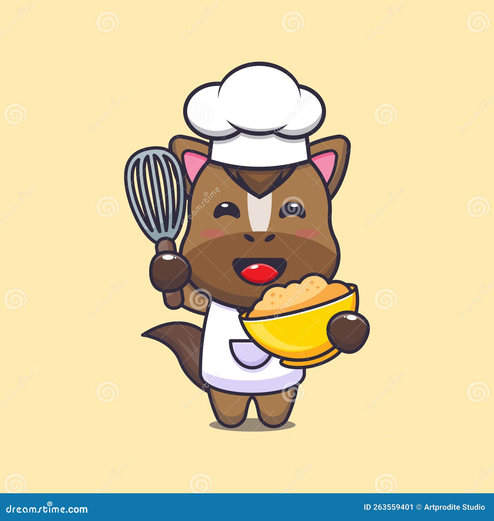 Cute Chef Horse Mascot Cartoon Character with Soup. Stock Vector ...