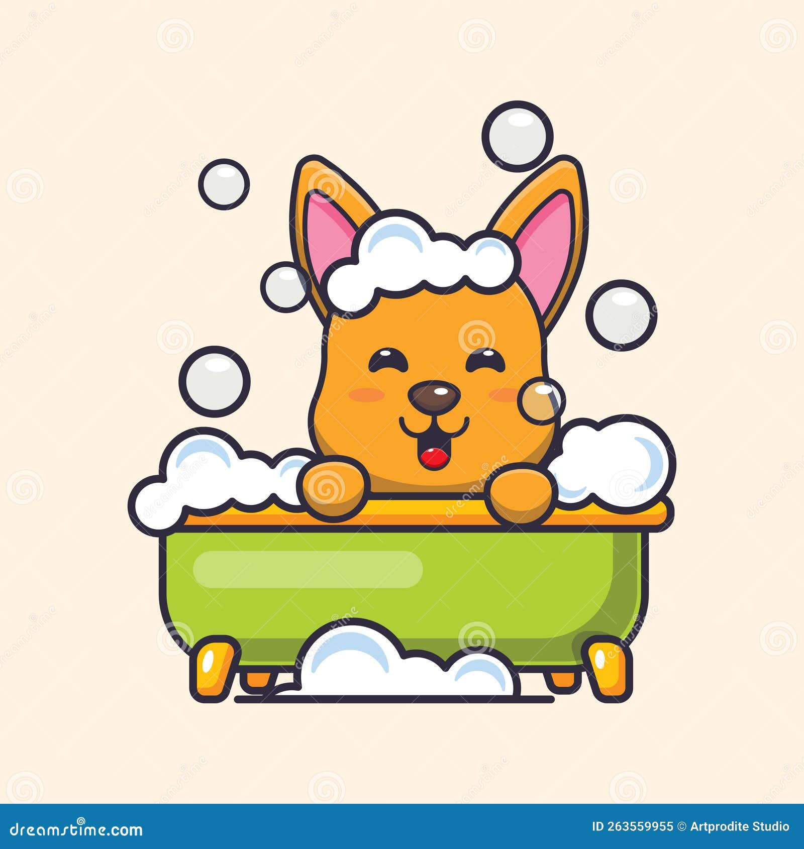 Cute Kangaroo Taking Bubble Bath in Bathtub Cartoon Vector Illustration ...