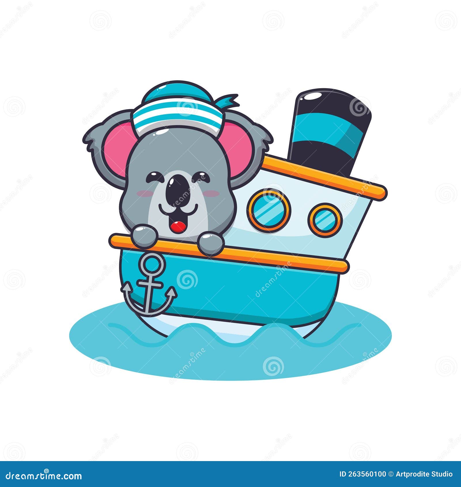 Cute Koala Mascot Cartoon Character on the Ship. Stock Vector ...